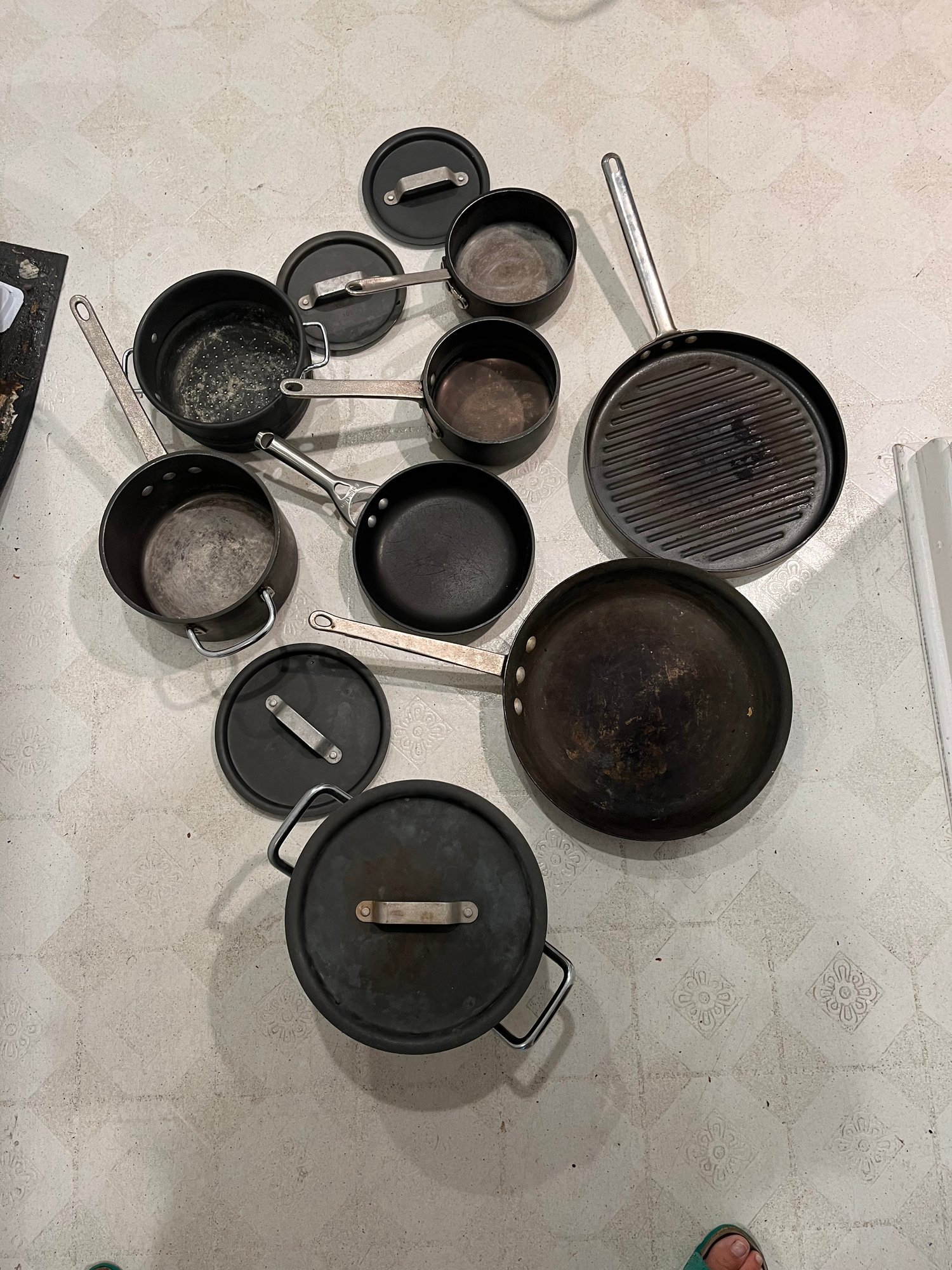 Large Collection Of Vintage And Well Used Calphalon Pots And Pans ...