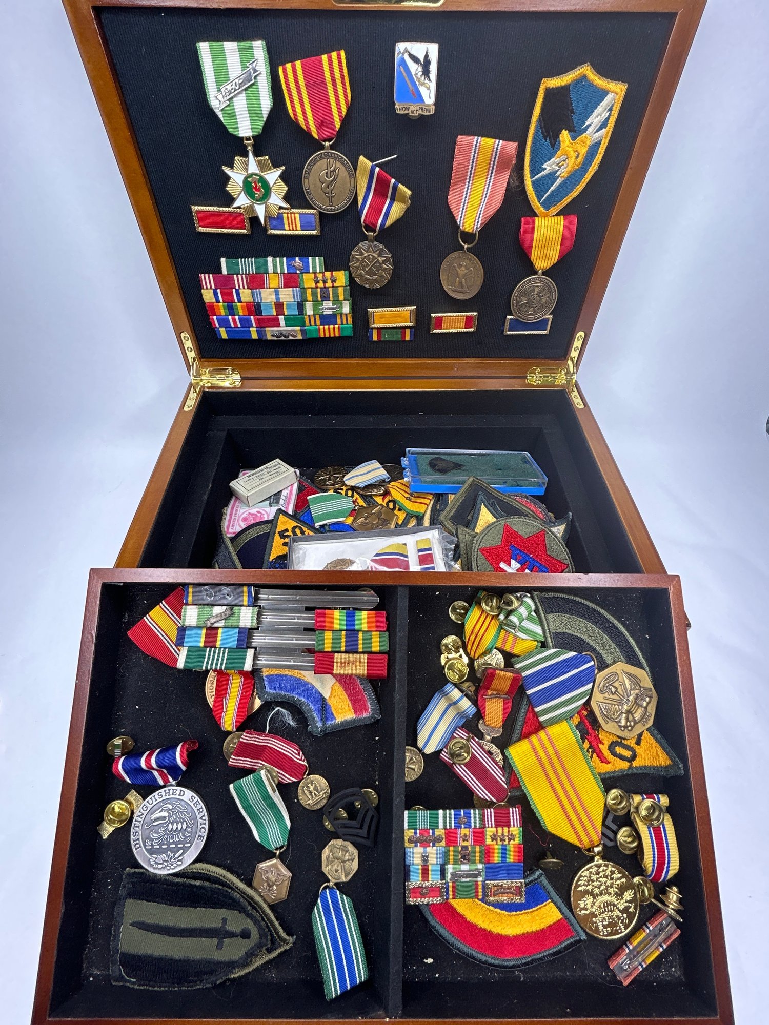Vietnam War Era Military Medals/patches/pins Collection In Wood Momento ...