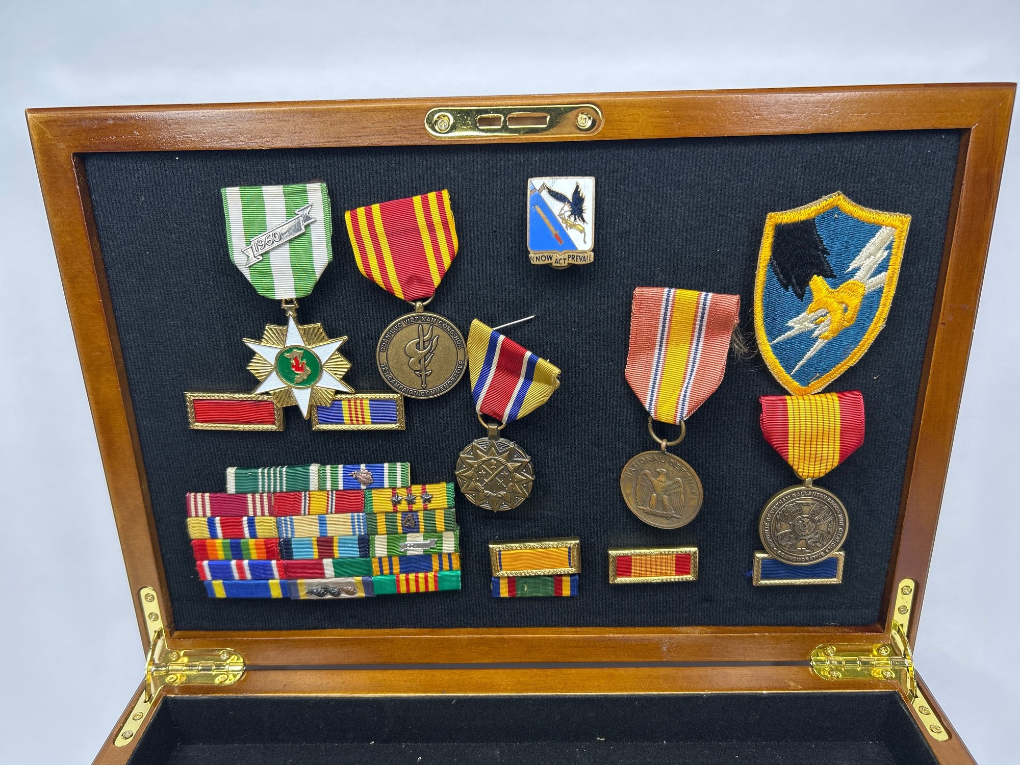 Vietnam War Era Military Medals/patches/pins Collection In Wood Momento ...