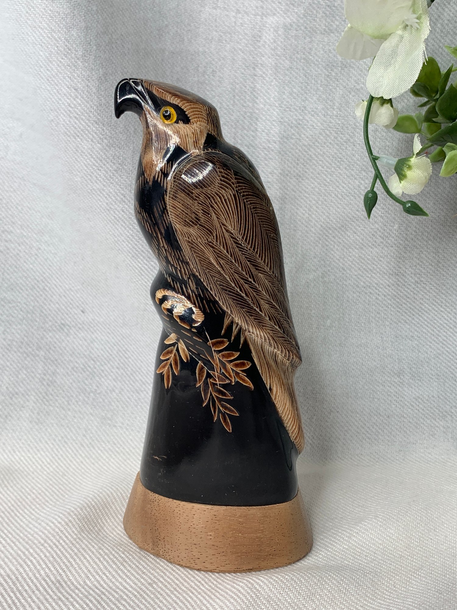 Eagle (Falcon?) Carved In Buffalo Horn, Freestanding Carving, From BC ...