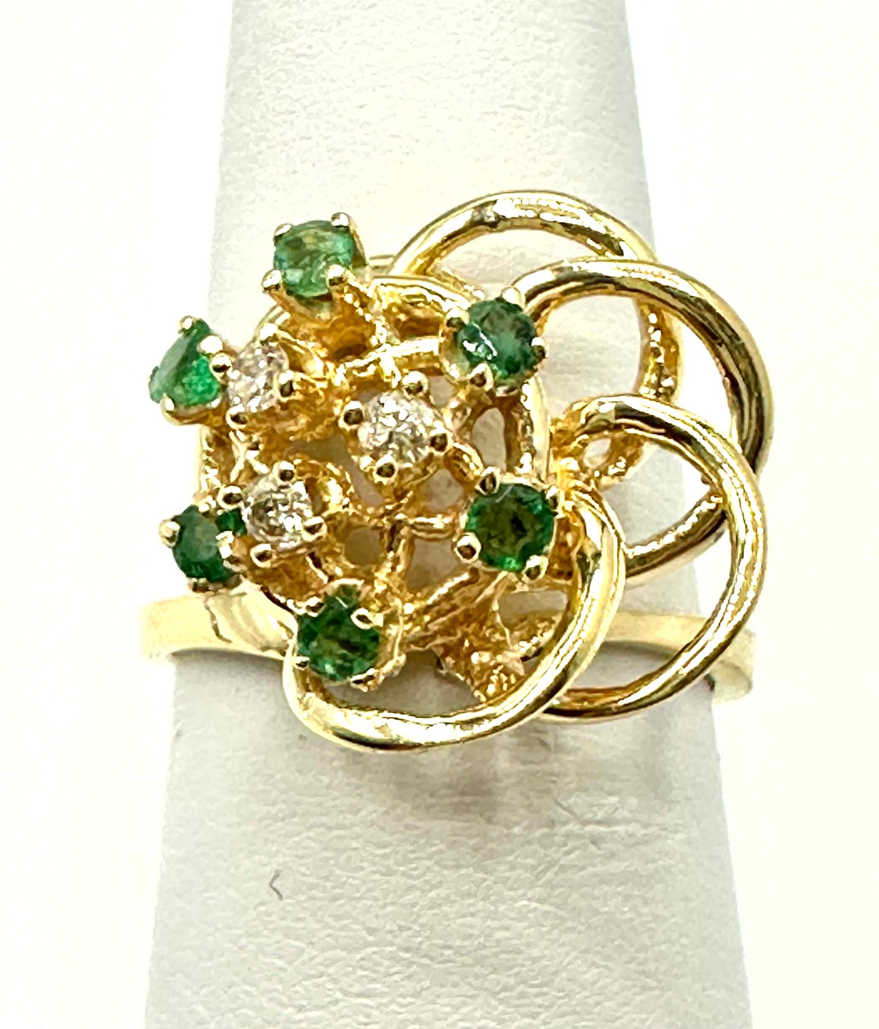 Natural Diamond And Emerald Ring, 14KT Yellow Gold "# 2218 #22663 ...