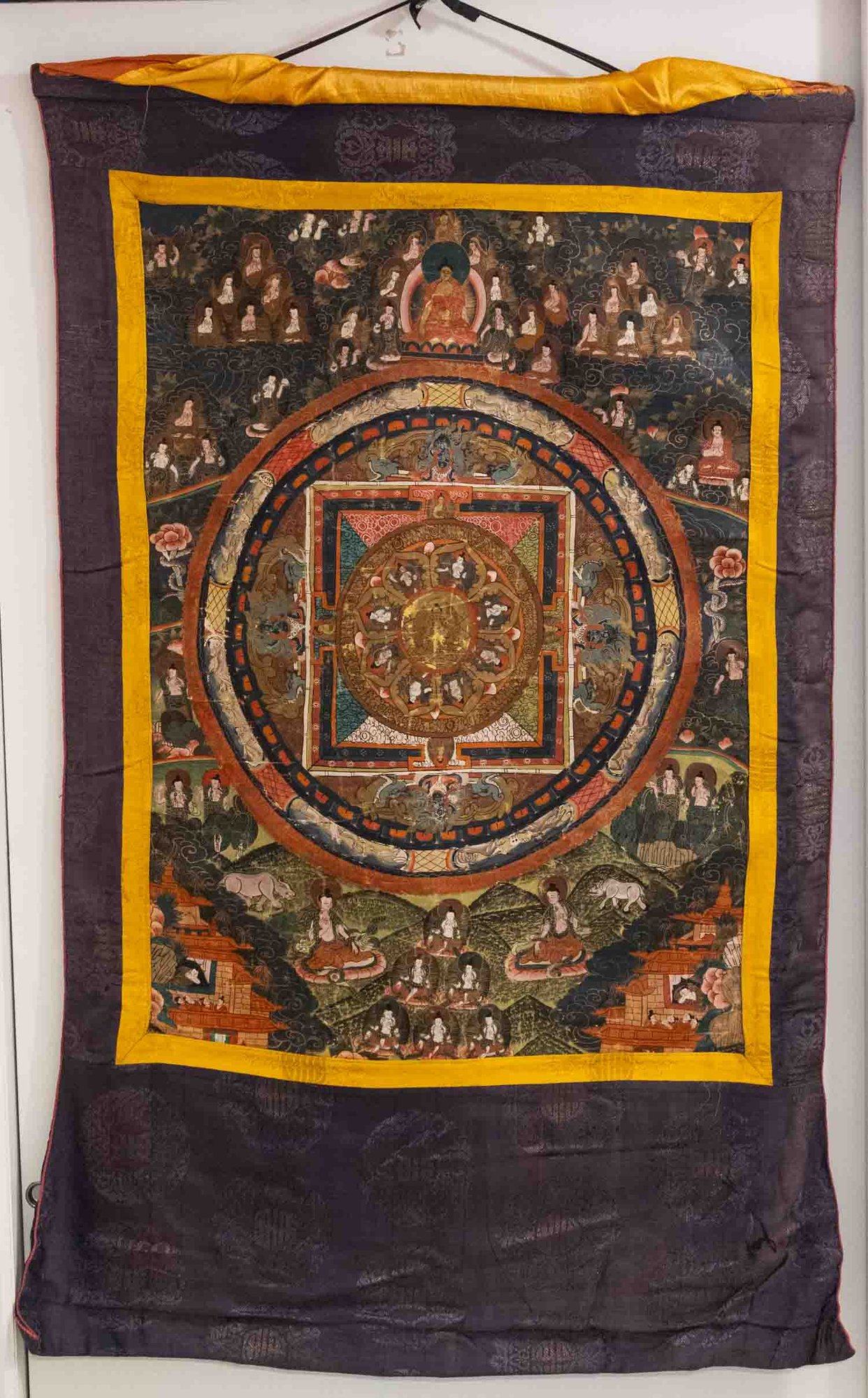 Antique Religious Tibetan Hand Painted Thangka On Scroll Buddha And ...