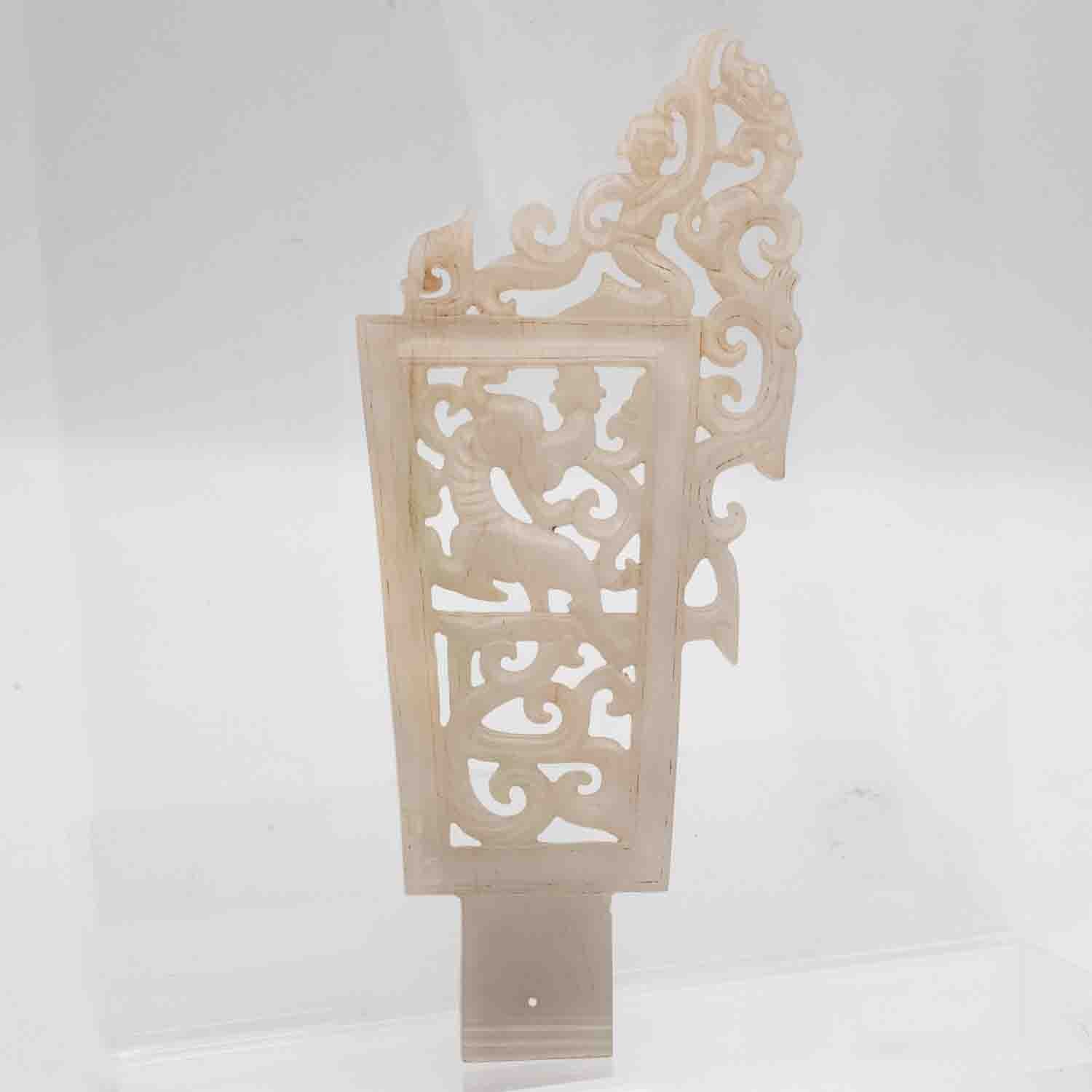 Antique Chinese Carved Translucent White Jade Dragon And Dancing Lady ...