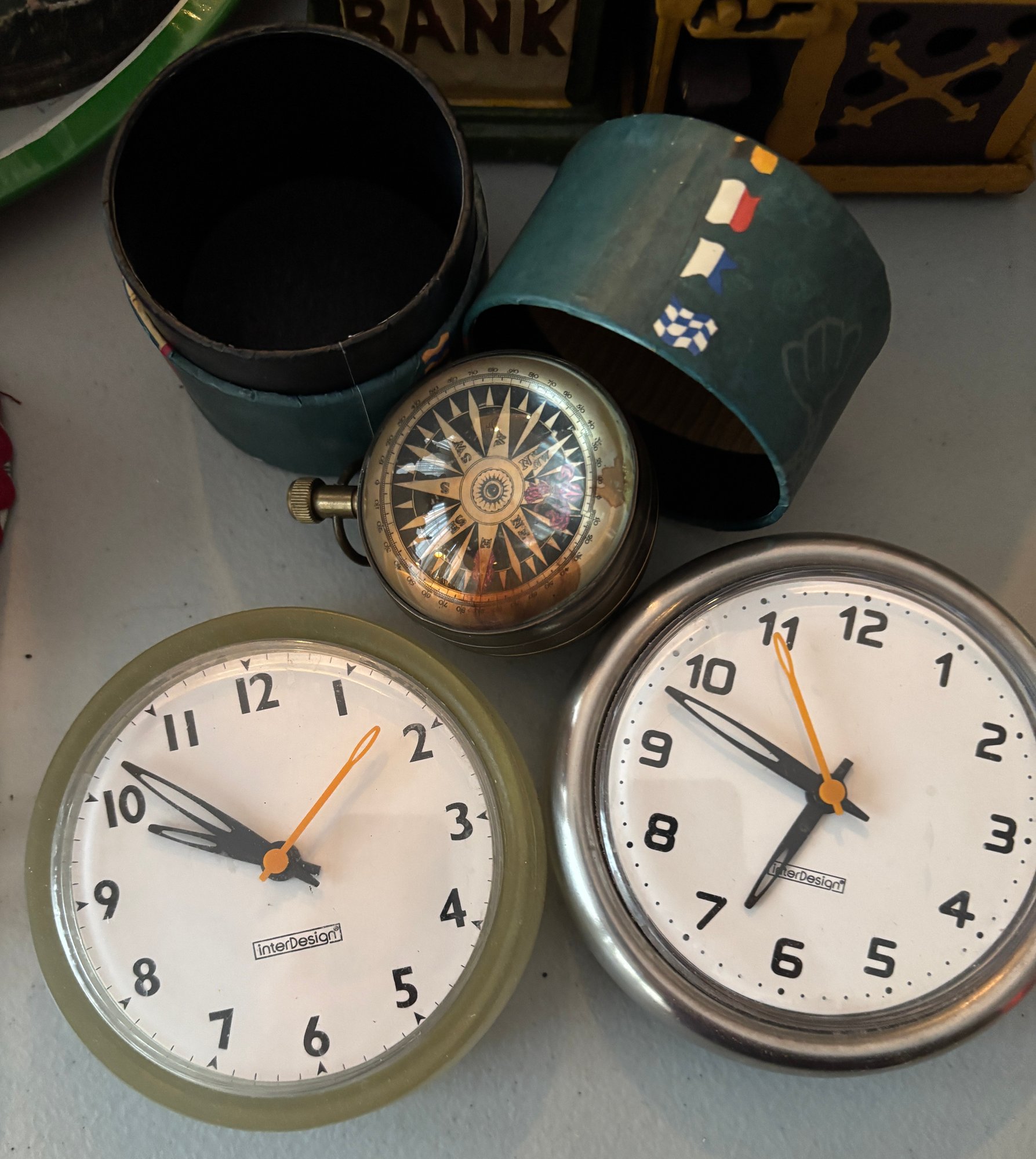 Compass And Two Clocks #3178 | Auctionninja.com