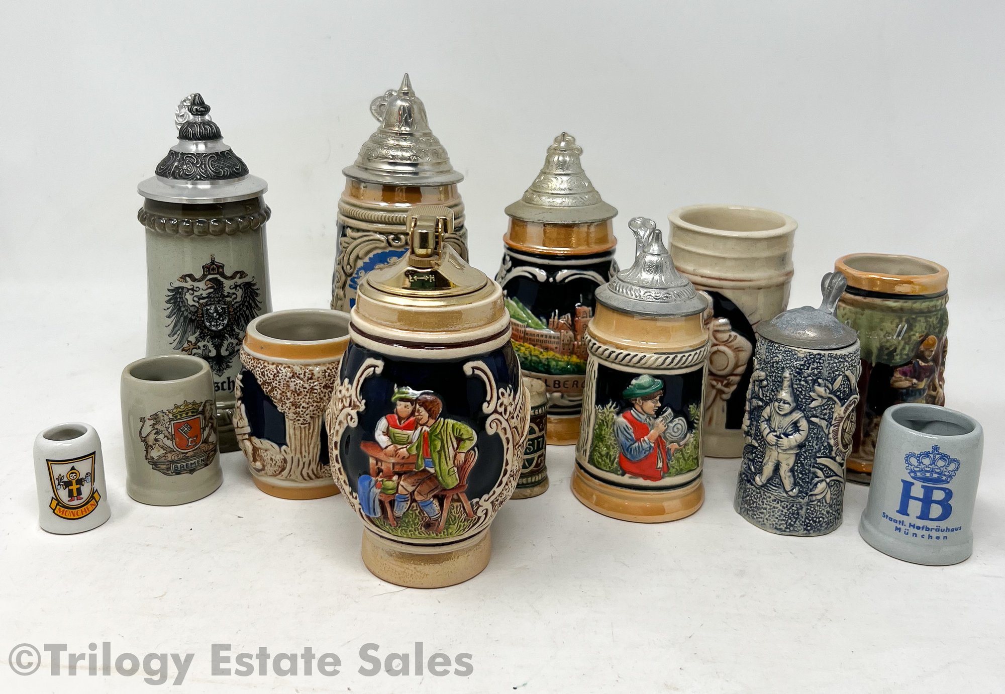 Colibri West German Stein Table Lighter Plus Small Beer Steins #1919 ...
