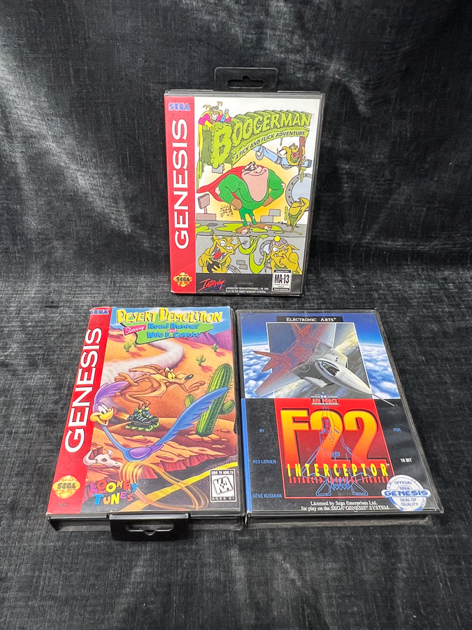 Three Sega Genesis Games: Boogerman, F22 Interceptor, Desert Demolition ...