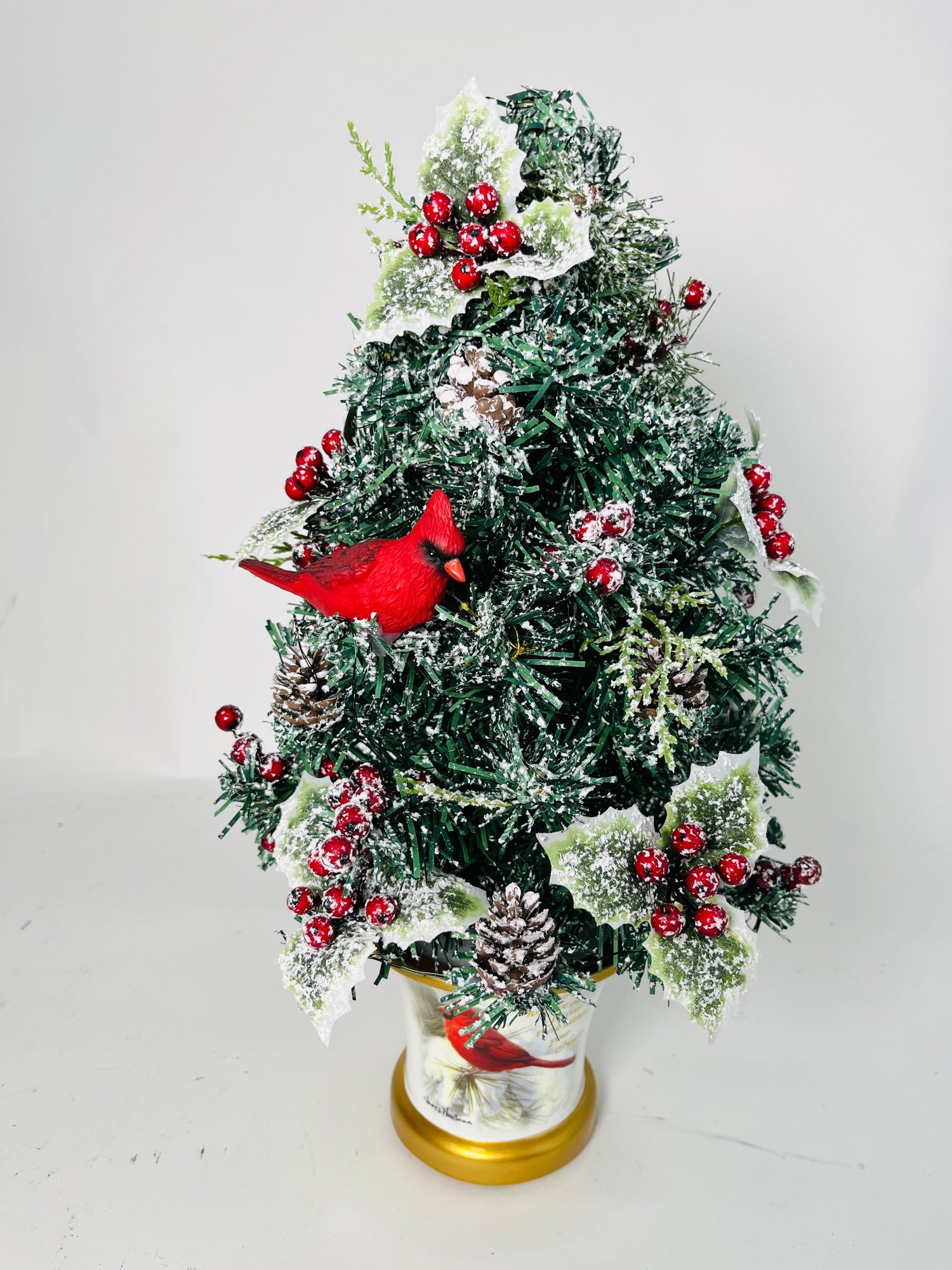 Tabletop Christmas Tree With Porcelain Cardinal Vase #29211 ...