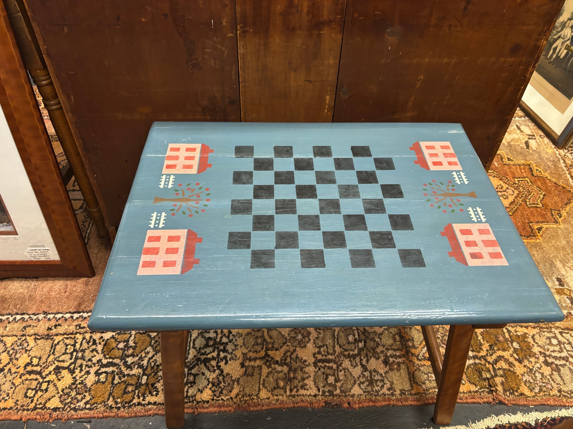 Vintage Blue Game/ Chess Or Checkers Side Table, Great Country Look ...