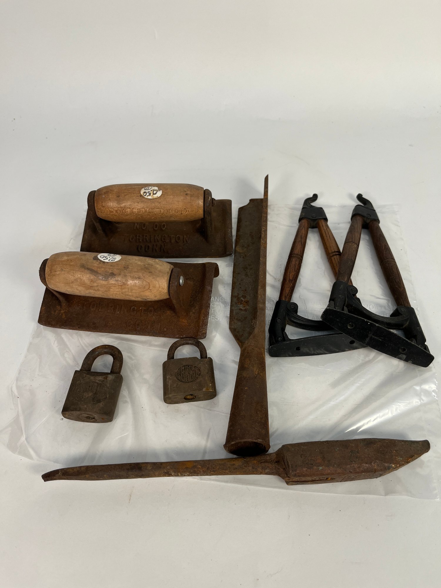 Grouping Of Vintage/antique Metal Items Including Locks Tools And More ...