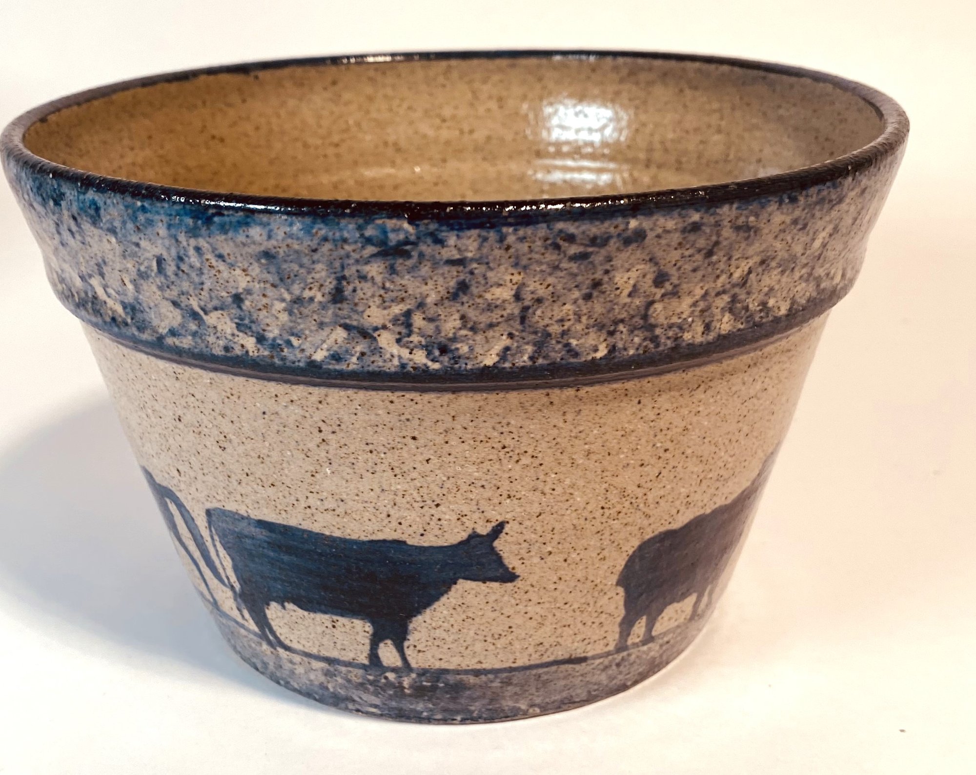 Vintage Sugarcamp Stoneware Pottery Bowl With Blue Farm Animal And ...