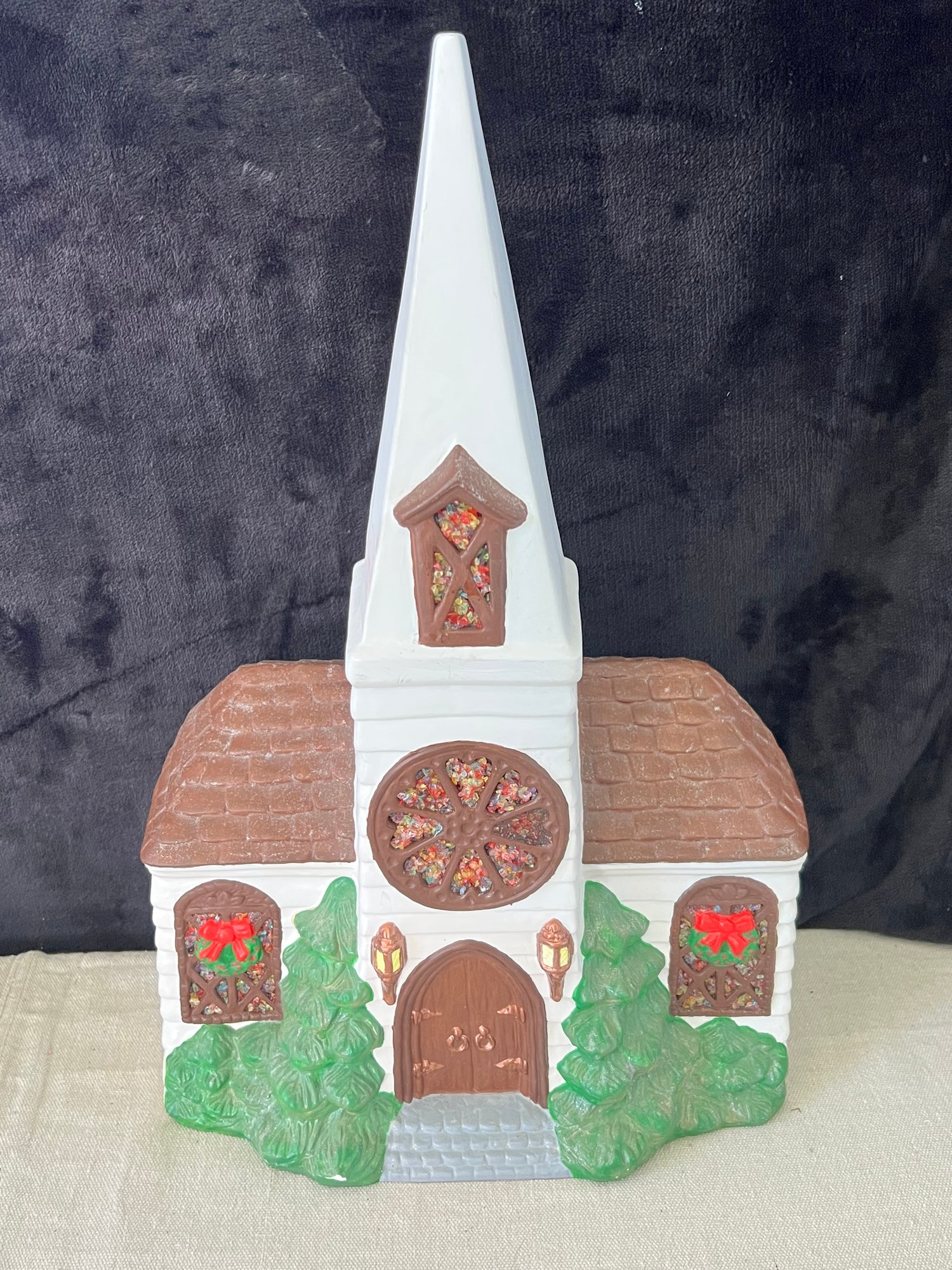 Vintage Ceramic Church With Stained Glass 18 Inches Tall #5418 ...