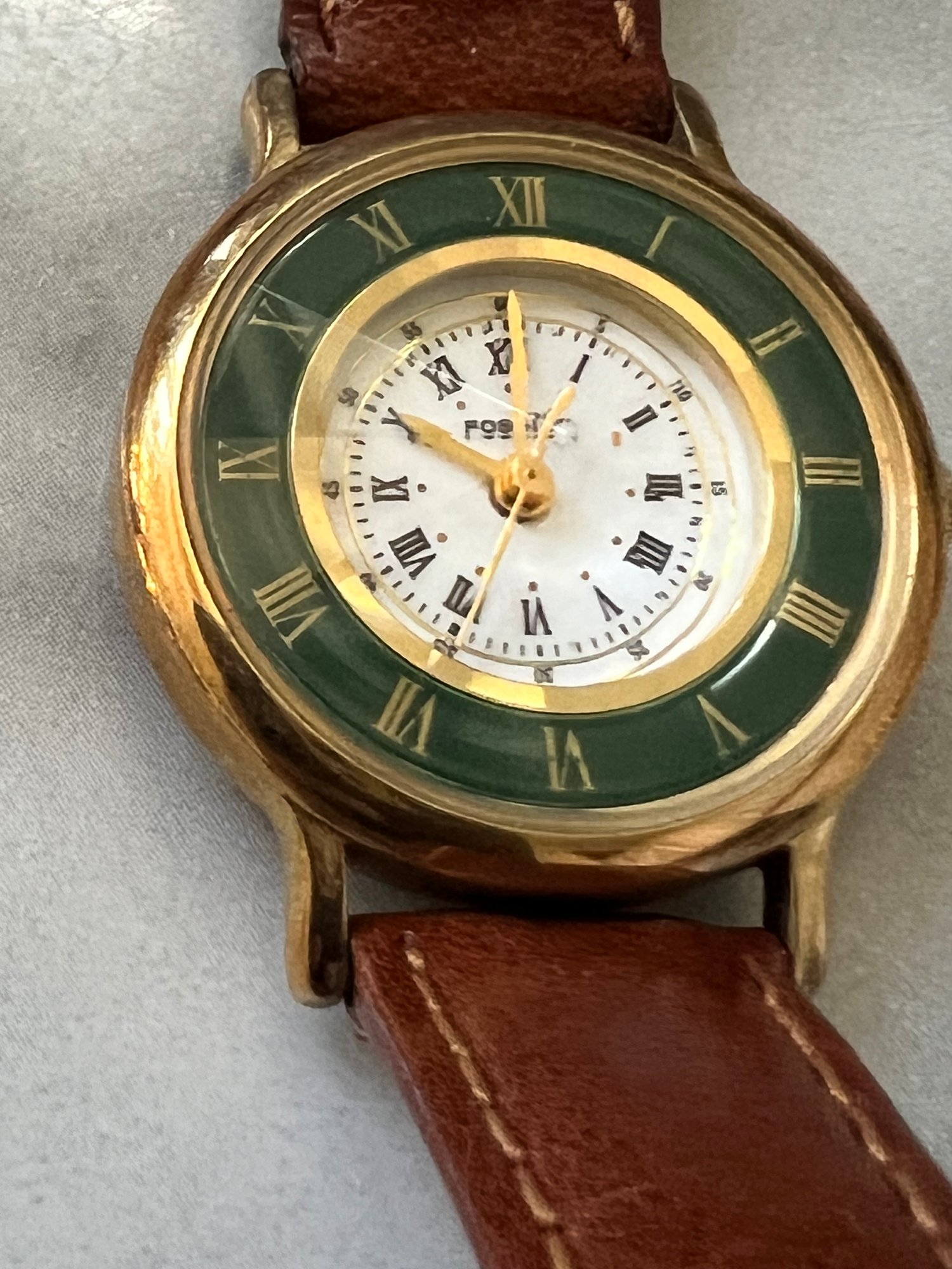 Fossil PC-9201 Gold-Tone Black Leather Strap Analog Wristwatch #11231 ...