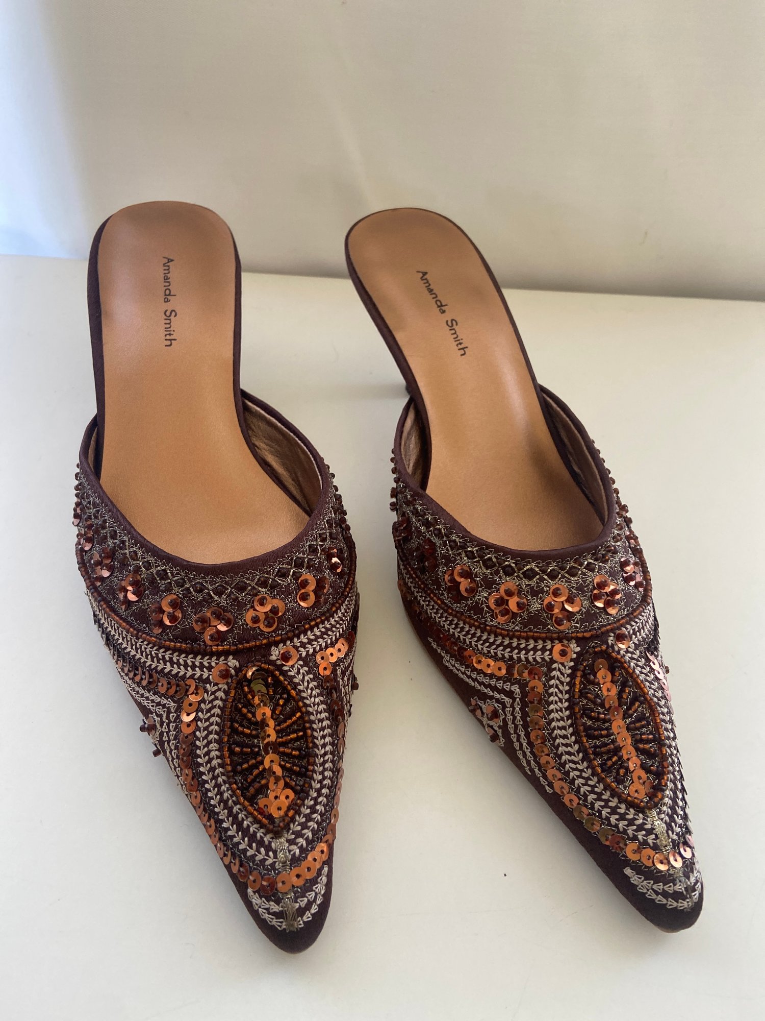 Brand New Amanda Smith Pointed Toe Heeled Beaded Slides Size 7.5M ...