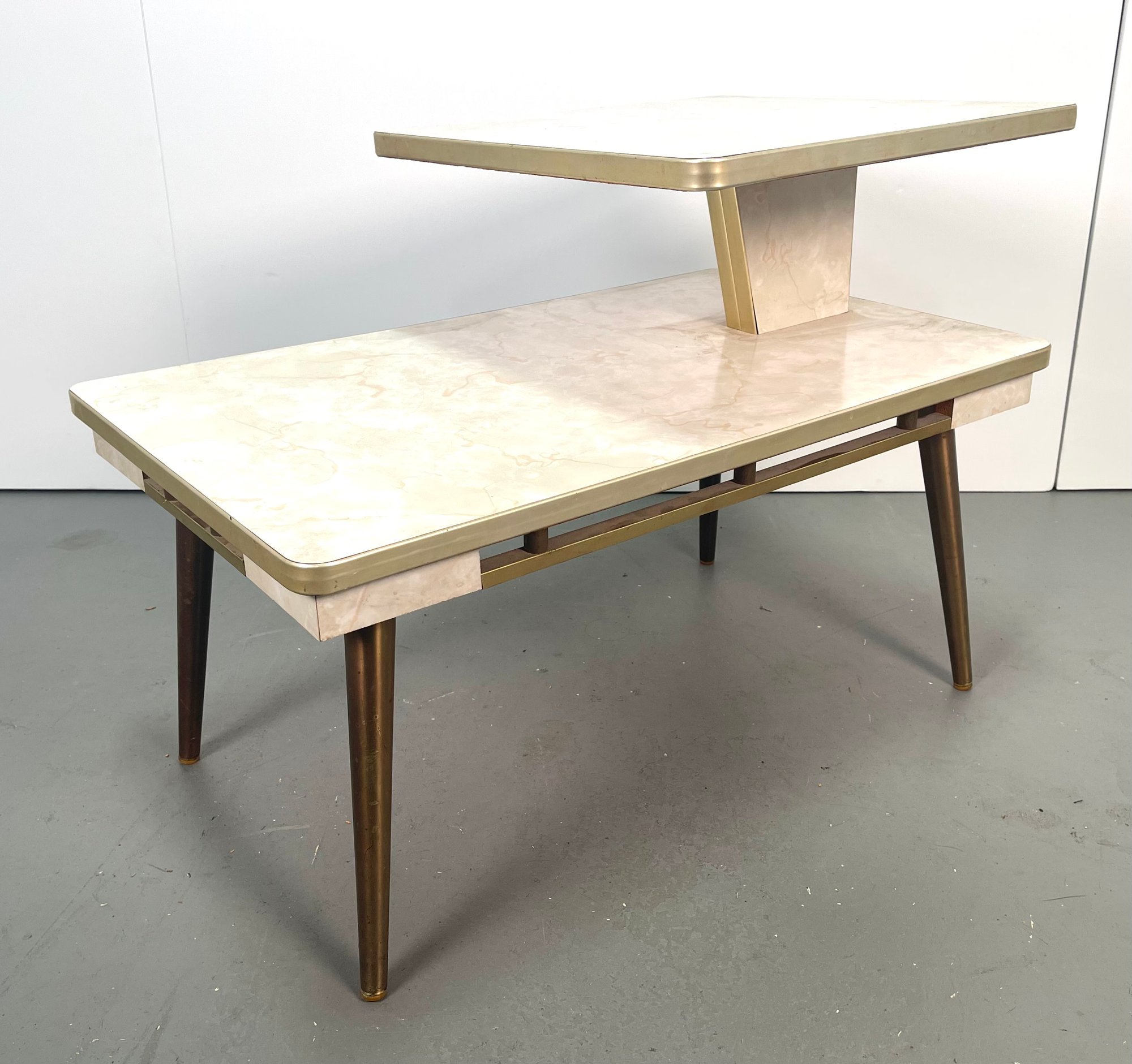 Mid Century Retro Step Side Table With Brass Legs #3336 | Auctionninja.com