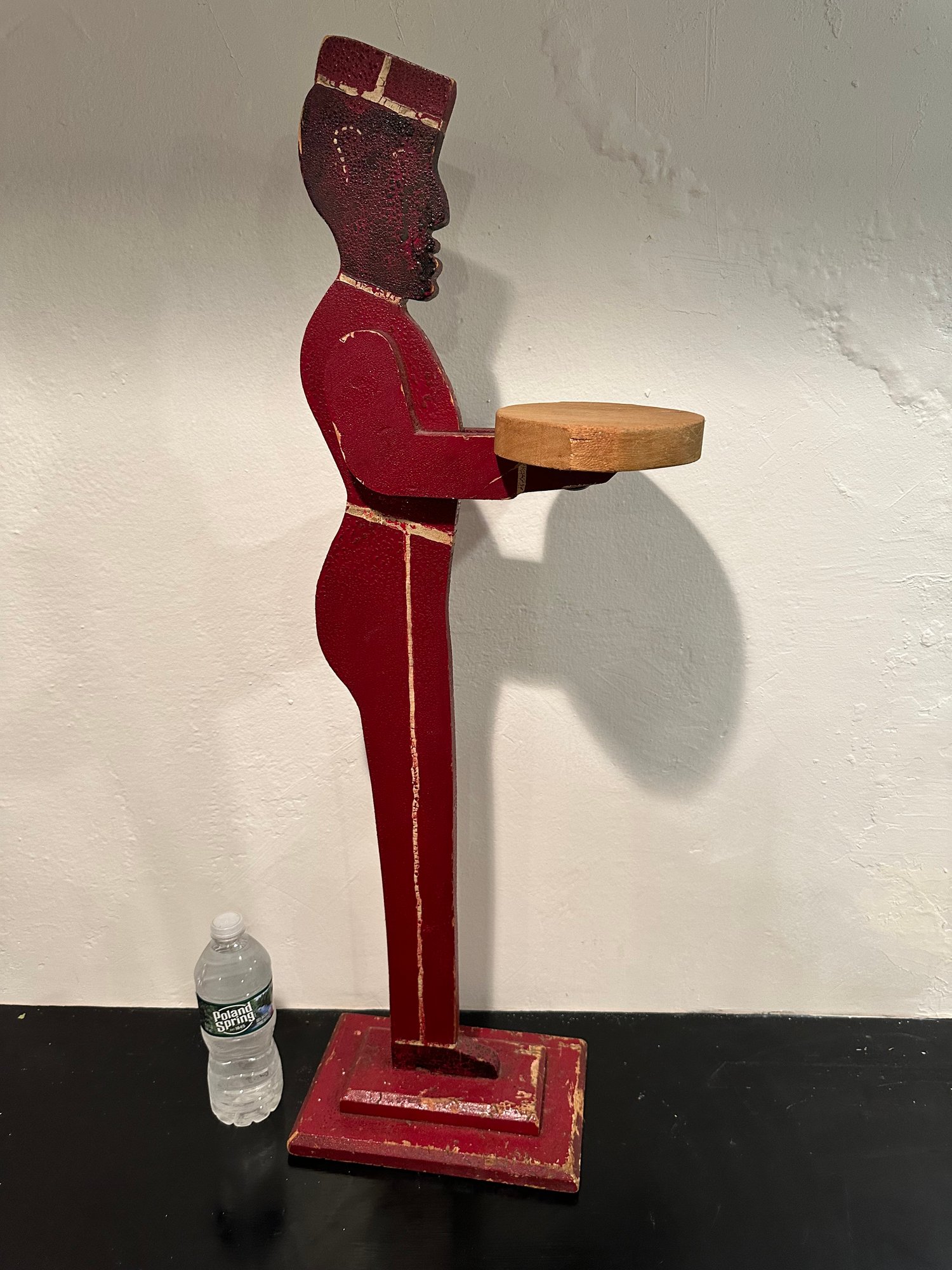 Vintage Folk Art Bell Boy Tall Wooden Standing Ash Tray / Display Stand ...