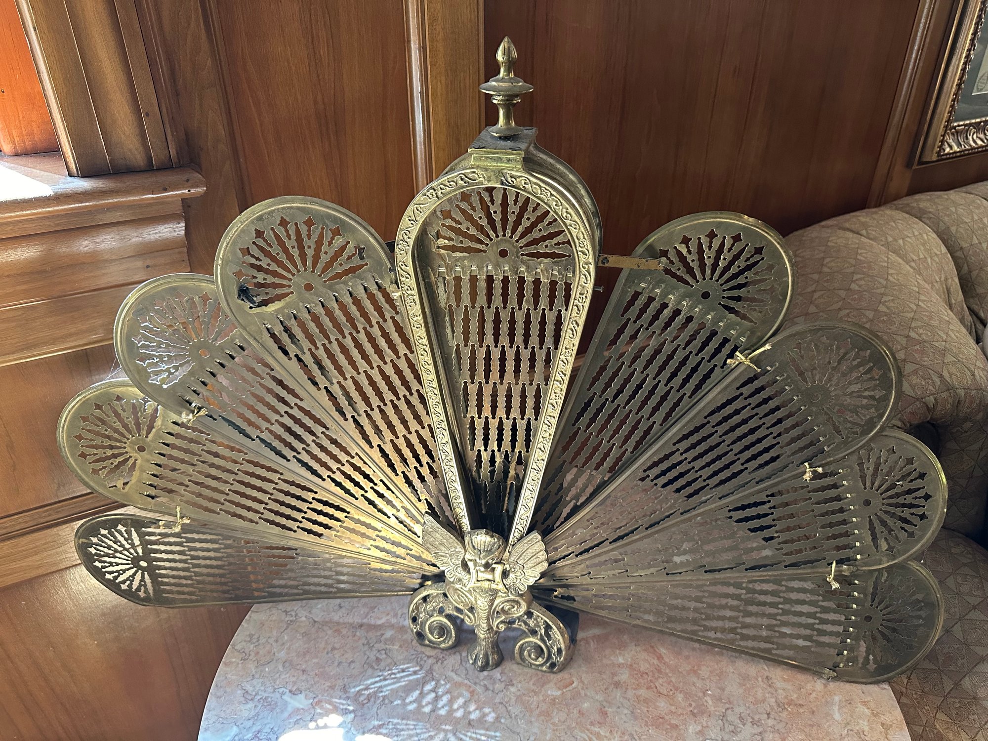 Antique Brass Victorian Fireplace Fan Screen Gargoyle #31468 ...