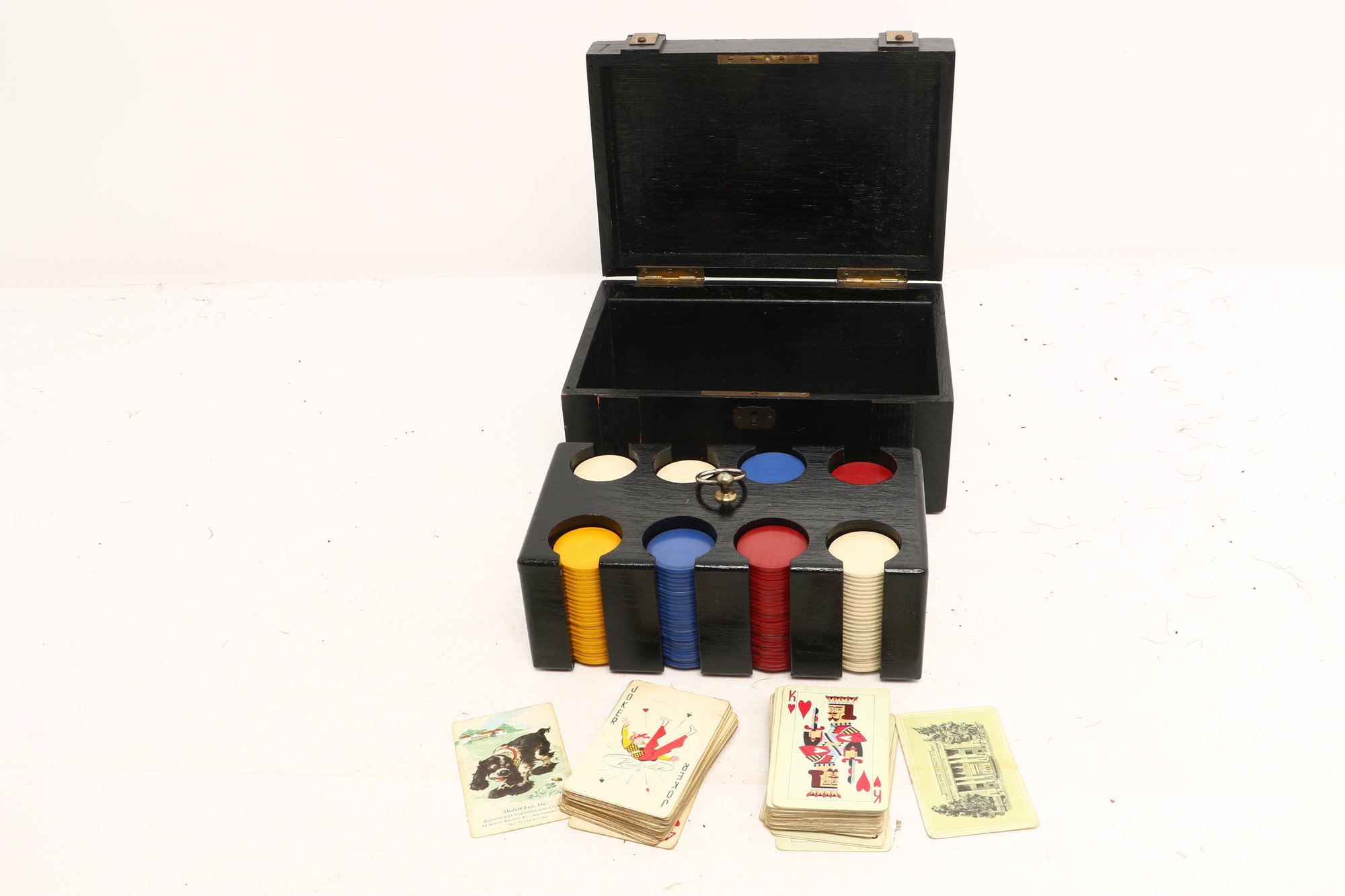 Antique/vintage Bakelite Poker Chip Set And Playing Cards In Original ...