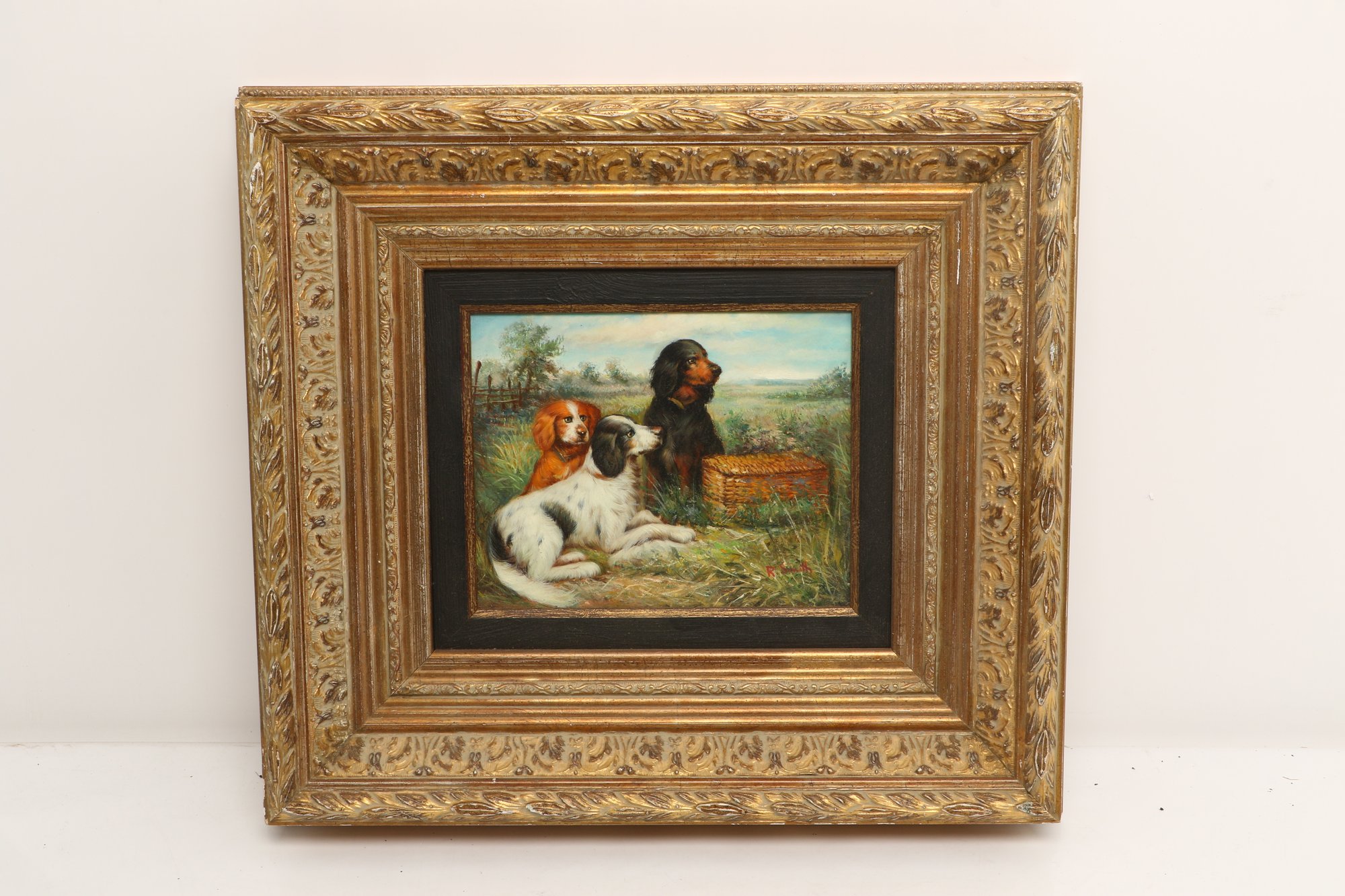 Oil Painting Of Dogs In Gilded Frame Signed R. Smith #196442 ...