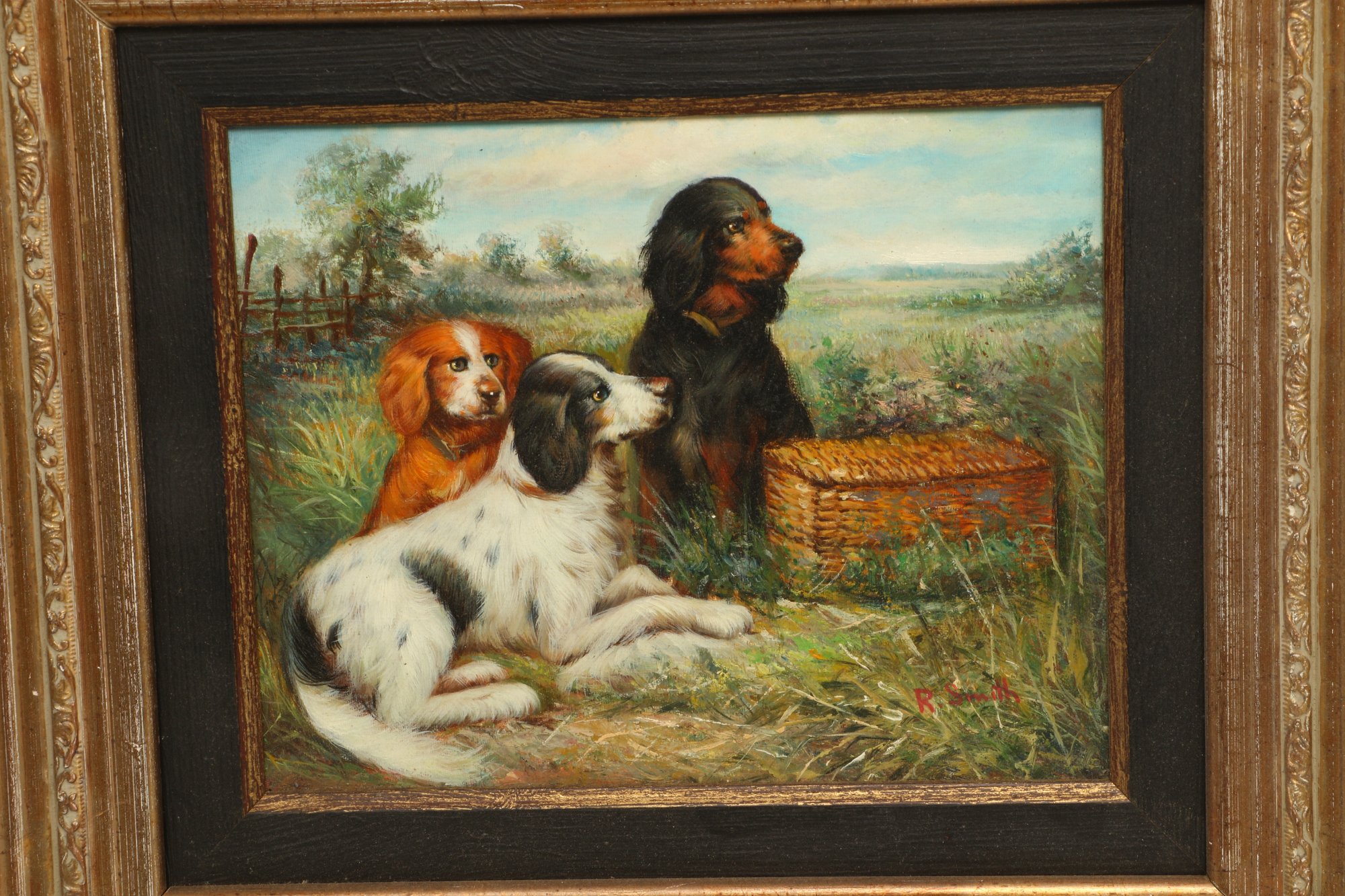 Oil Painting Of Dogs In Gilded Frame Signed R. Smith #196442 ...
