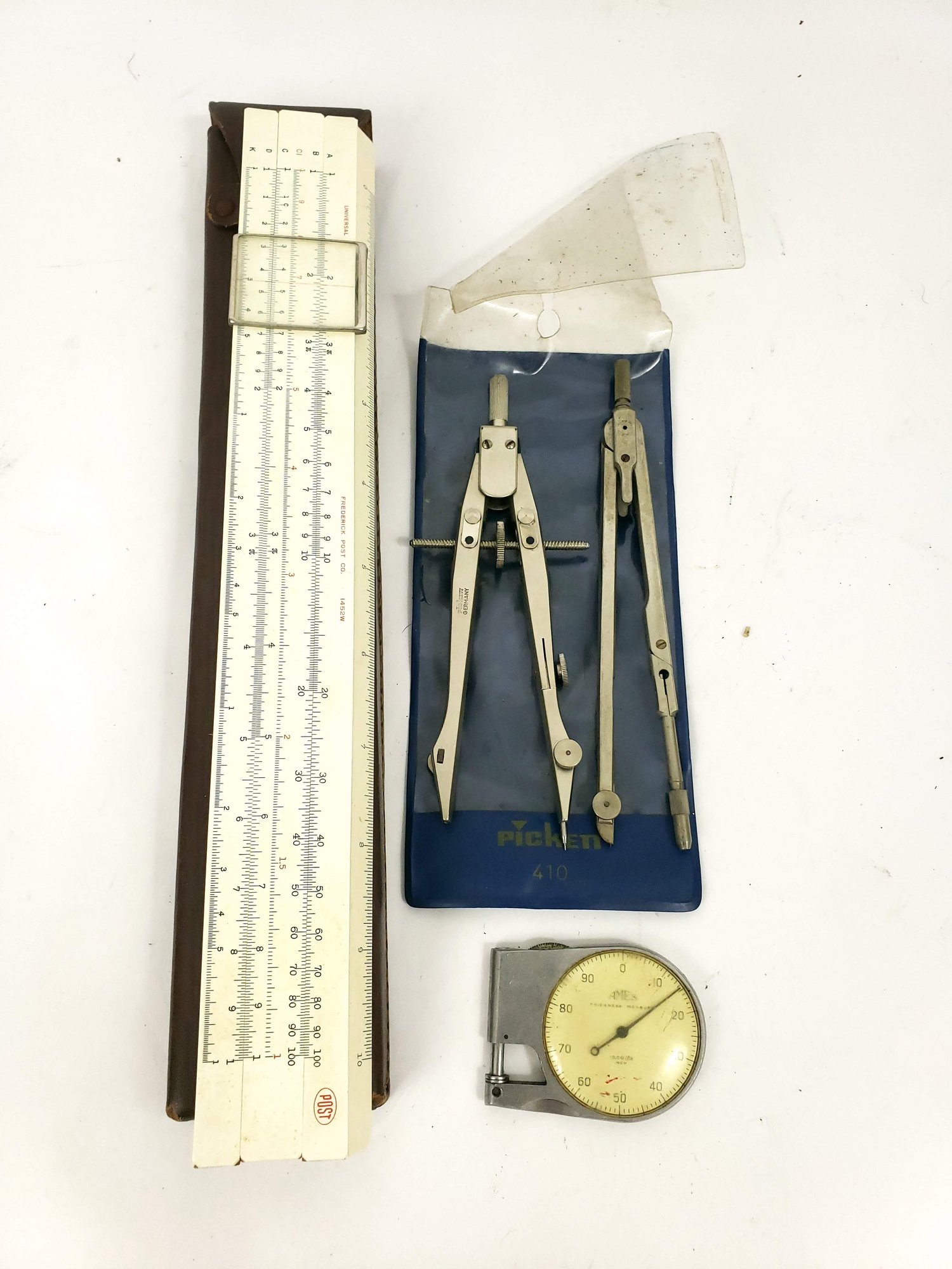 Post Slide Rule, Pickett Compass, Ames Thickness Gauge Tools #198065 ...