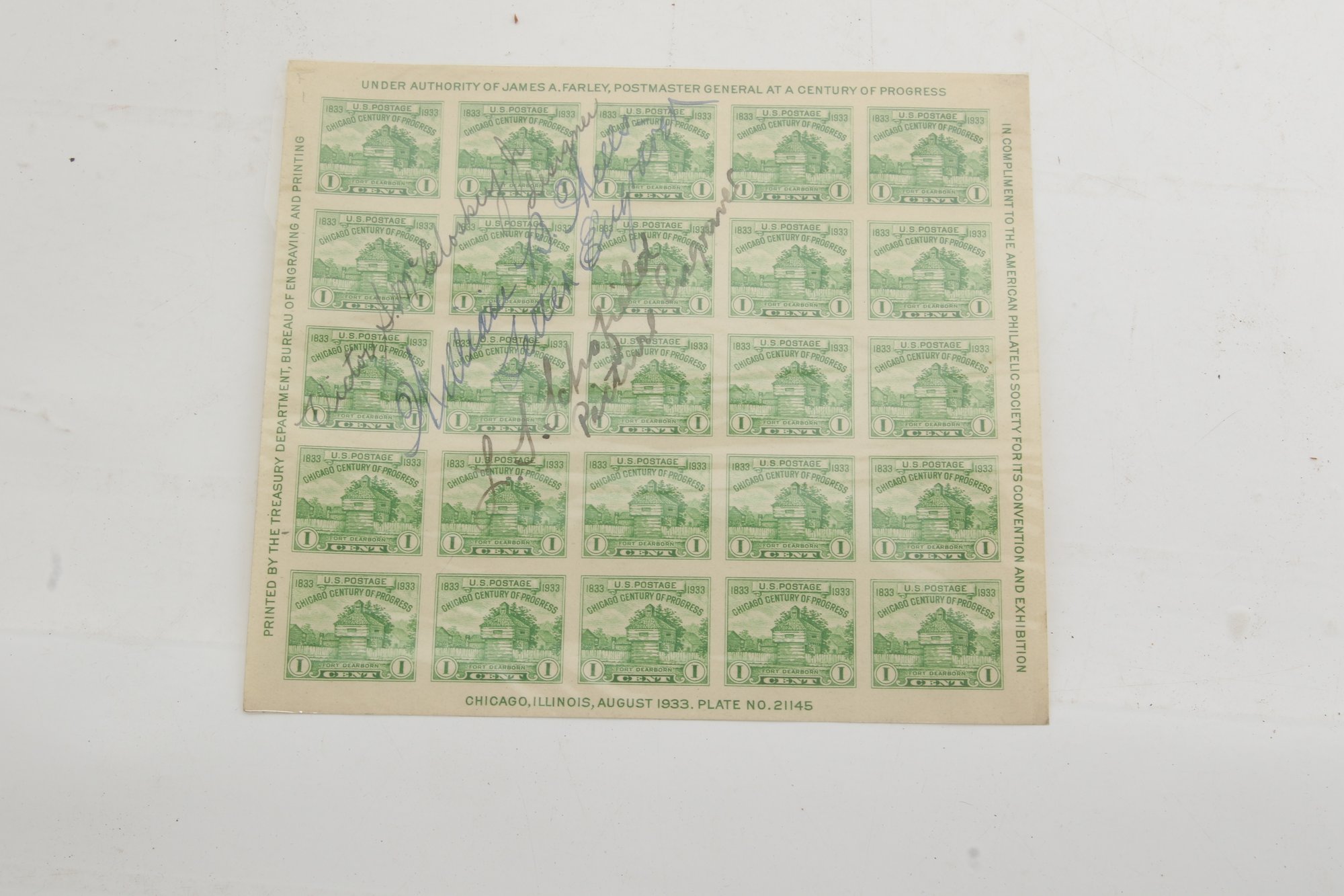 Signed Unprforated Block Stamp Century Of Progress Commemorative Stamp ...