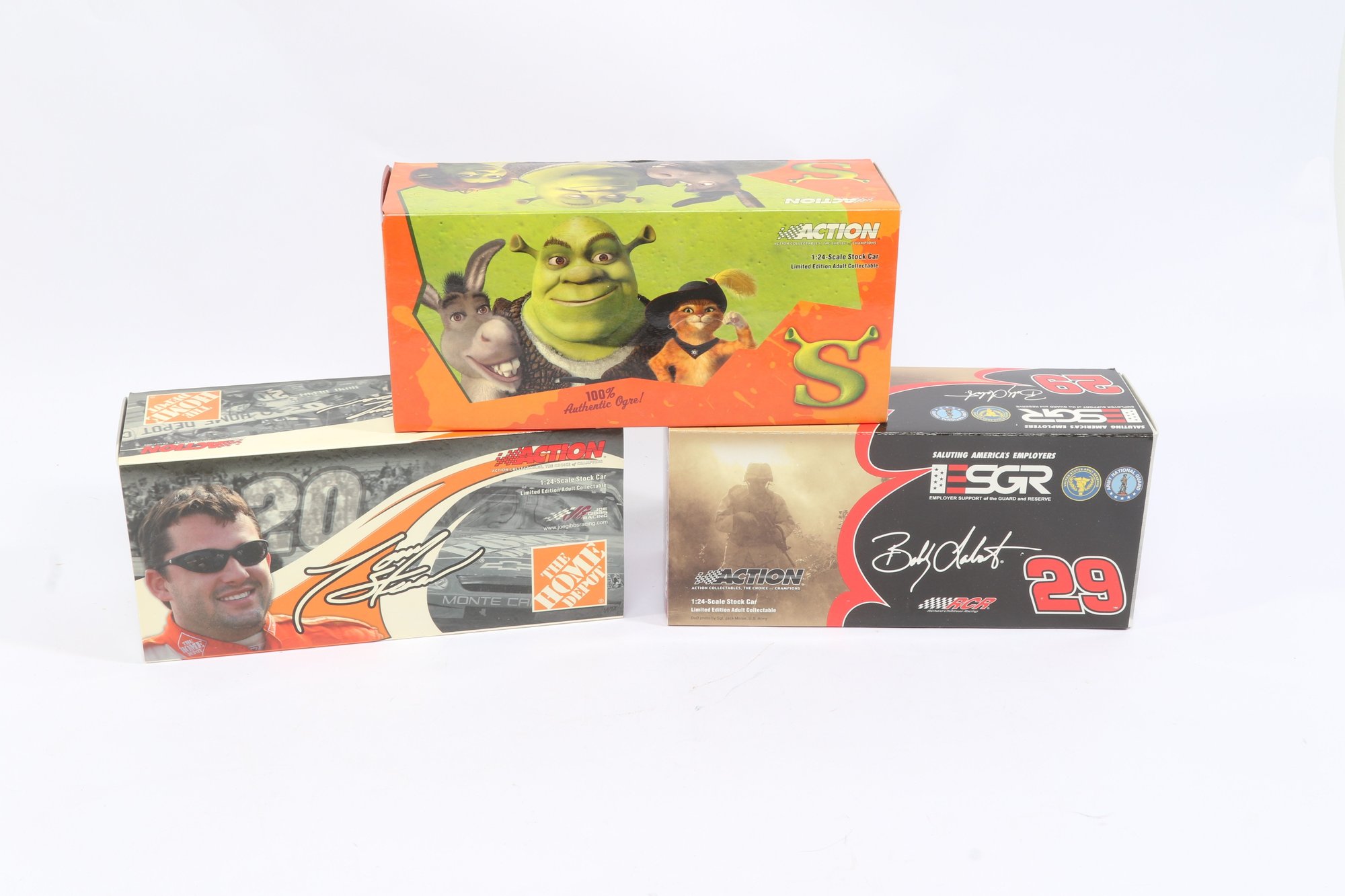 3 NASCAR Die-Cast Cars Tony Stewart #20, Bobby Labonte #29 & Shrek 2 ...