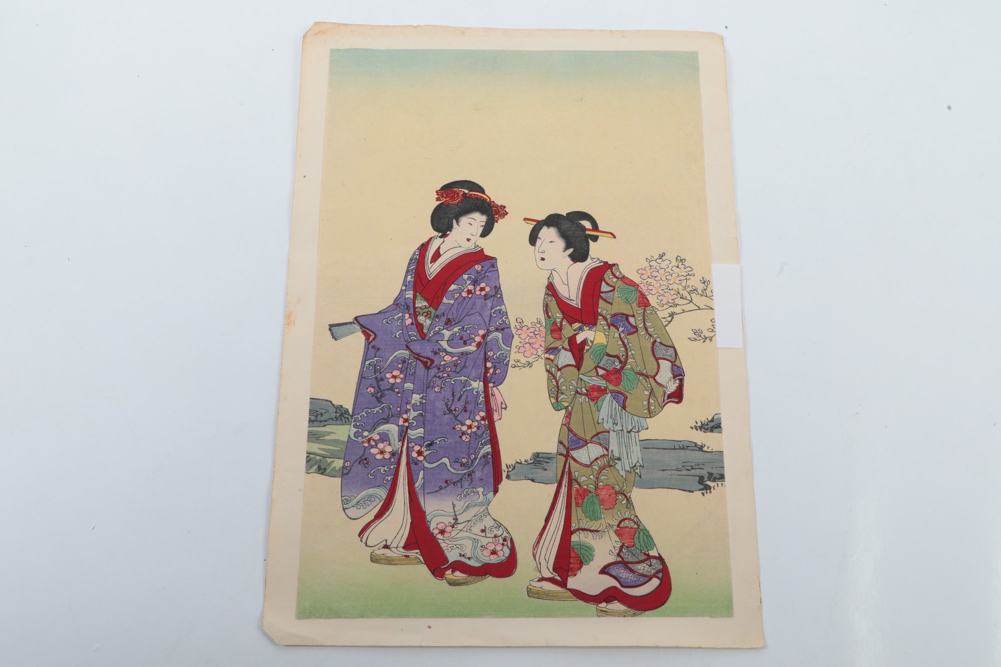 Japanese Color Print 1893, Two Ladies Taking A Walk In The Garden ...