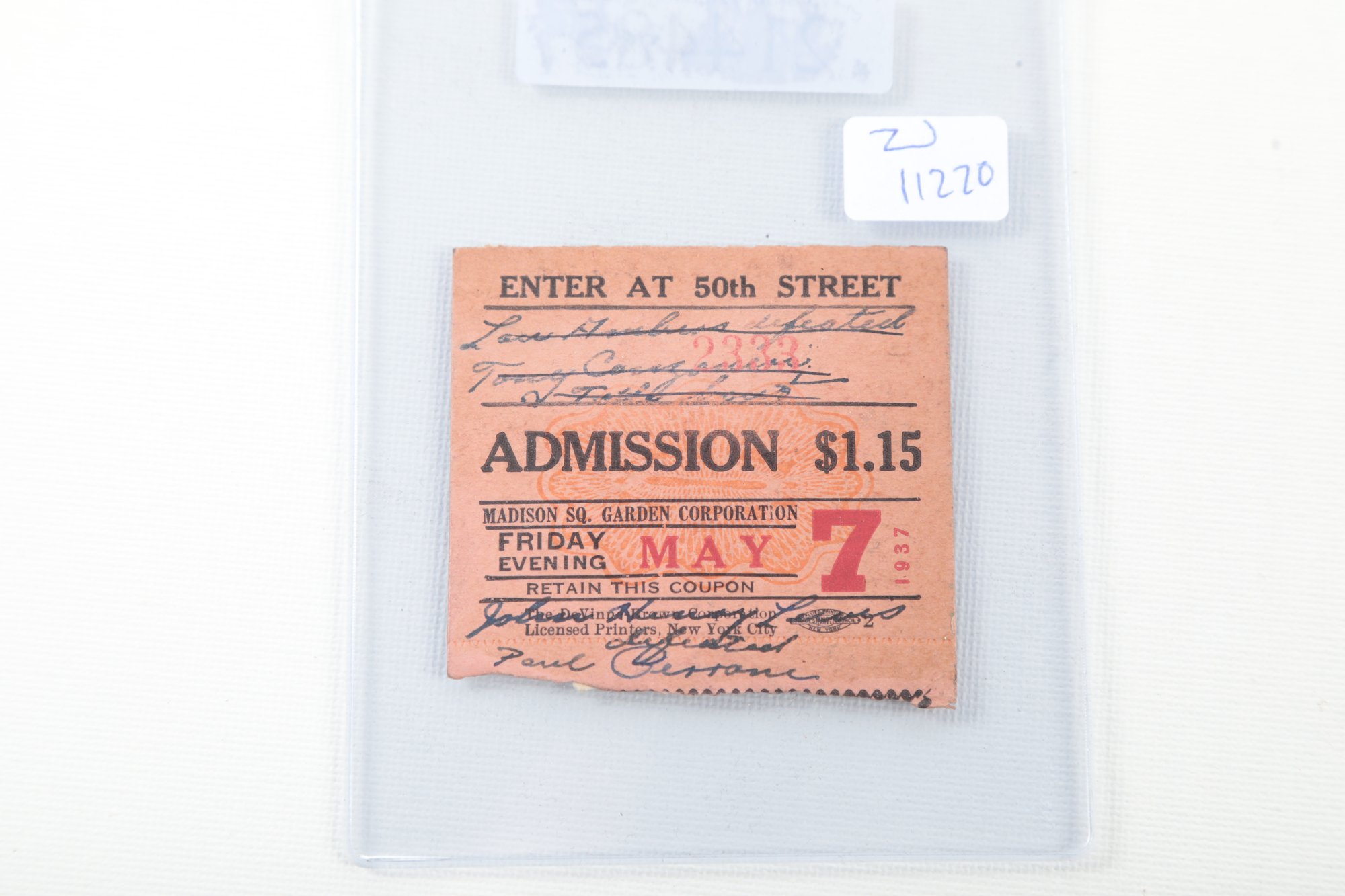 May 7th 1937 Madison Square Garden Boxing Match Ticket Stub #214485 ...