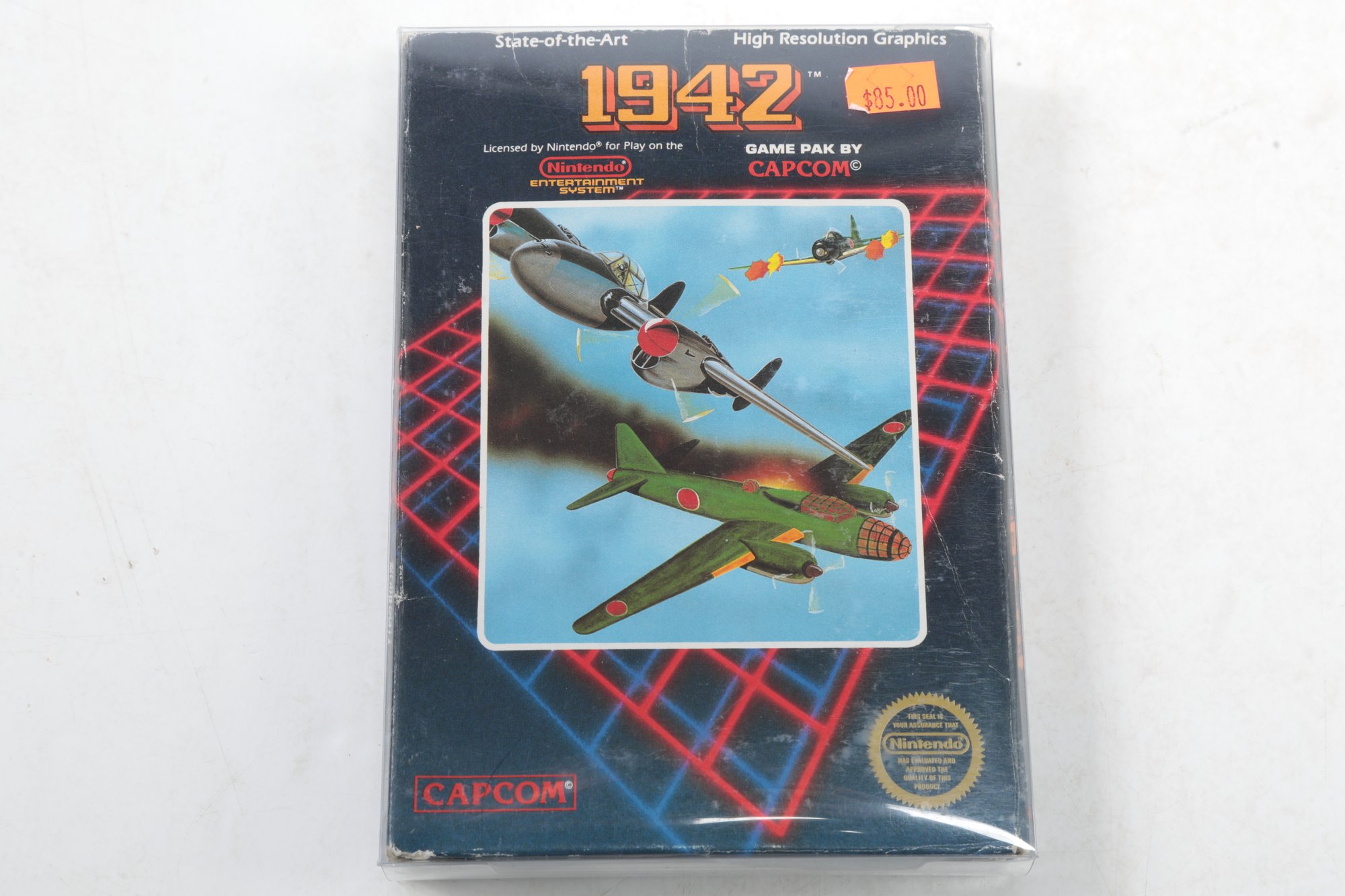 Nintendo NES 1942 Circle Seal Hang Tab Box Very Rare Box Complete In ...