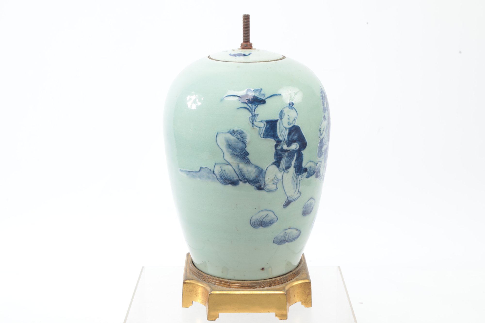 Antique 19th C Chinese Quin Blue White Celadon Porcelain Ginger Jar ...