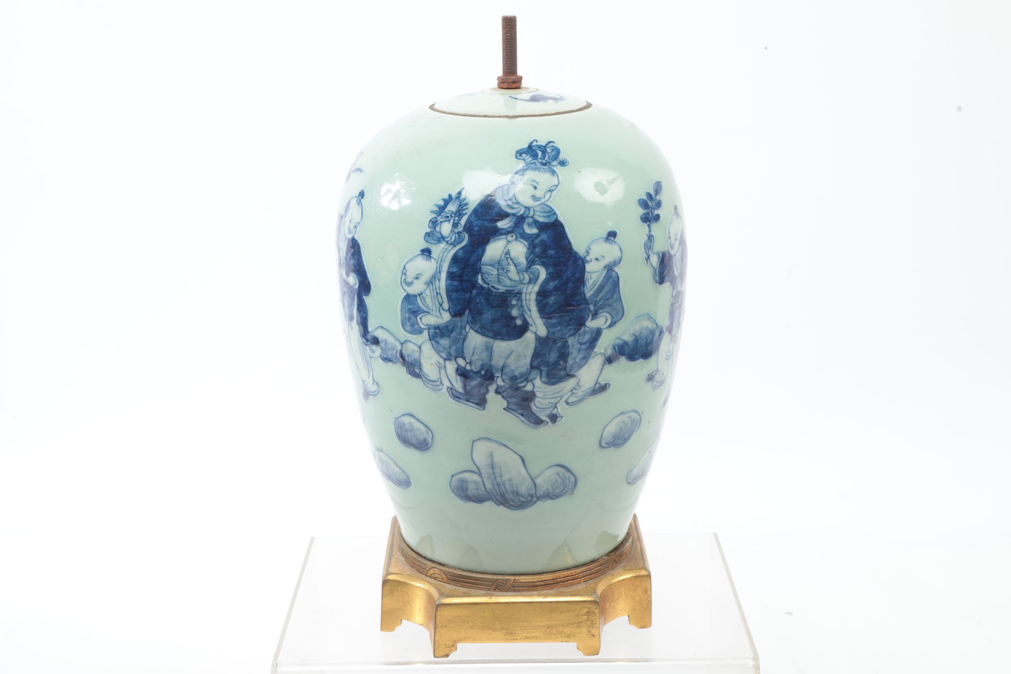 Antique 19th C Chinese Quin Blue White Celadon Porcelain Ginger Jar ...