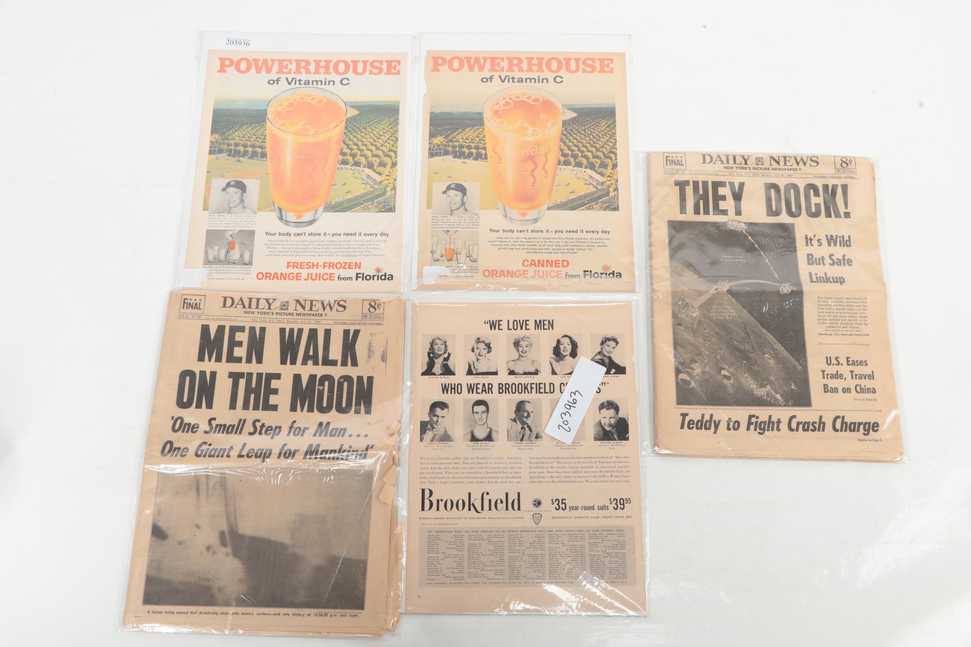 Two 1969 Daily News Papers The Moon Landing Plus 3 Magazine Cut Pages ...