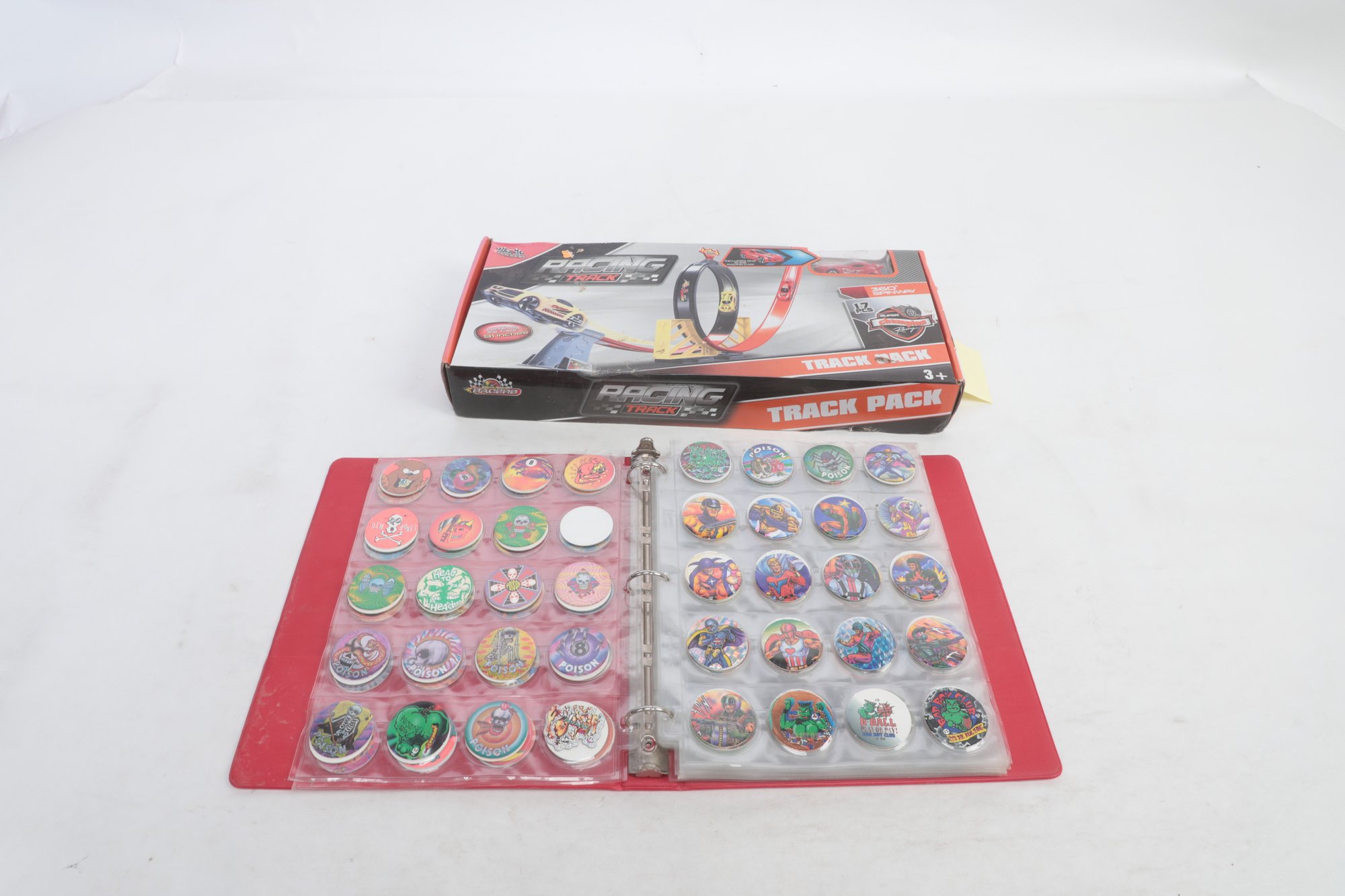 Binder Of Vintage Assorted POGS & New Race Track W/Car #179508 ...