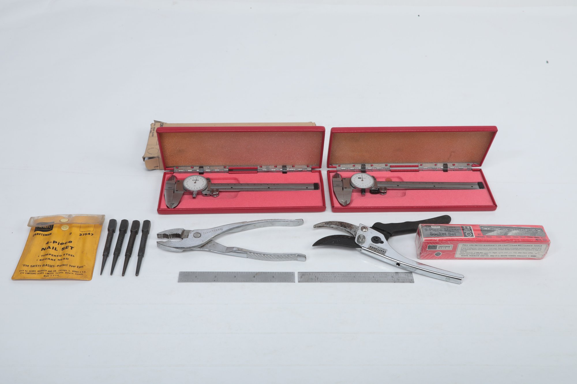 Grouping Of Vintage Sears Craftsman Lot: NOS 9pc Metric Socket Set, (2 ...