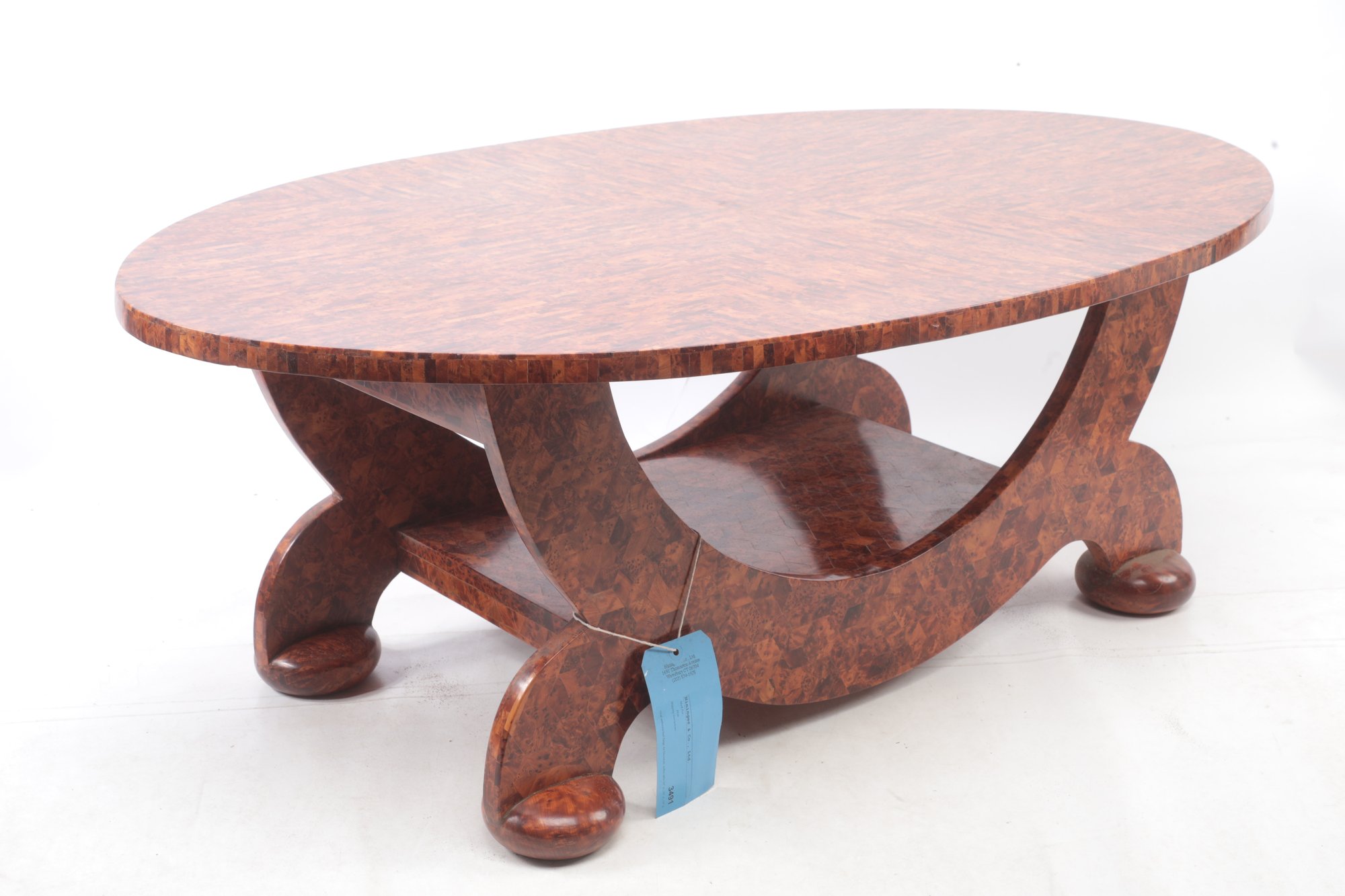Nininger & Co Oval Amboyna Burl Fisage Art Deco Style Coffee Table ...