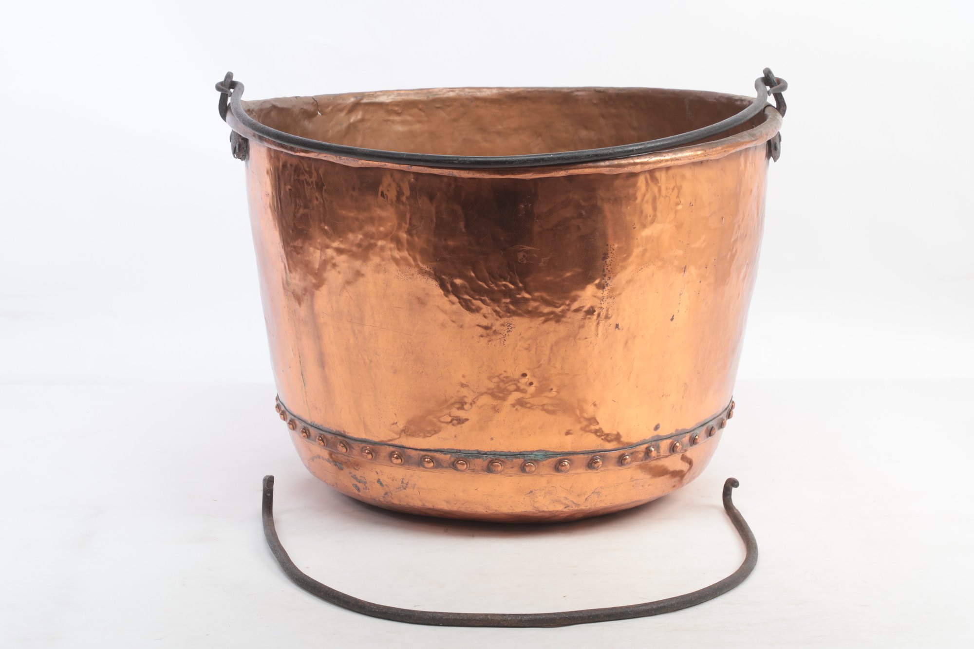 Antique Very Large Hand Hammered Copper Cauldron W/Hand Forged Iron ...