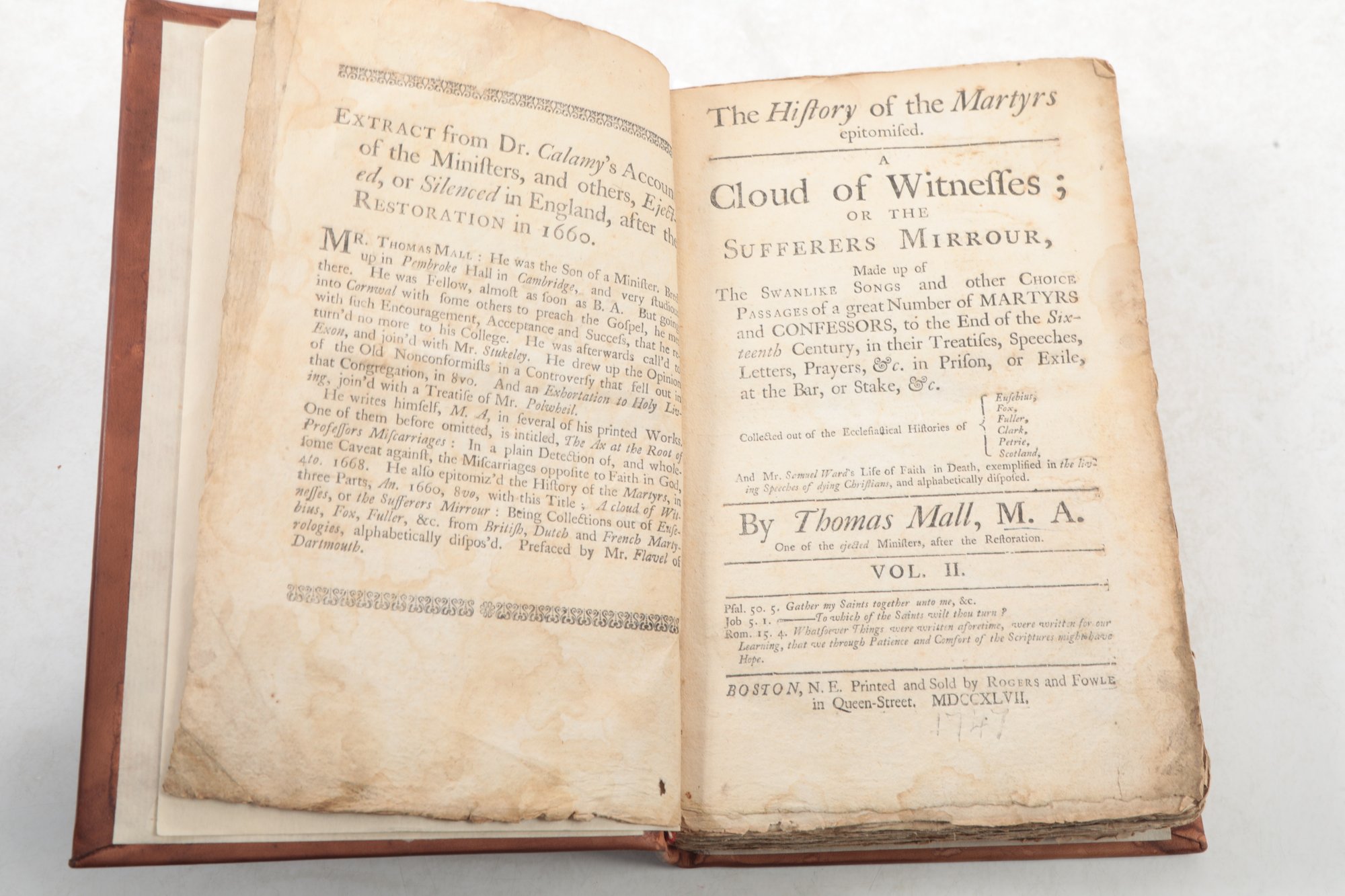 PURITANS Boston 1747 The History Of The Martyrs Epitomised. A Cloud Of ...