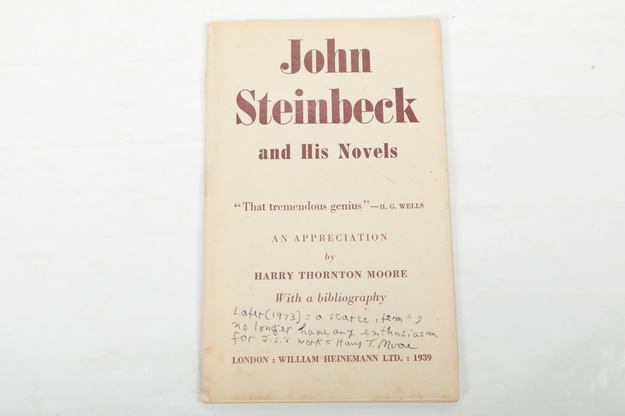 Pamphlet Signed By Author, John Steinbeck And His Novels By Harry ...