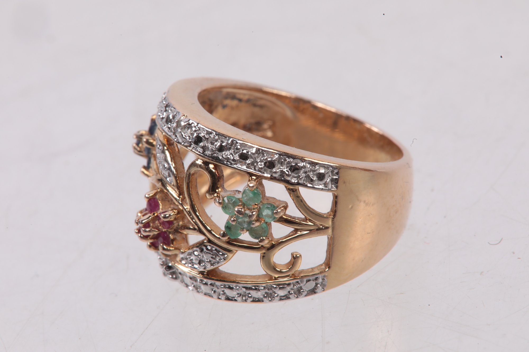 STATEMENT RING Gold Over Sterling W/ Pave Rubies Emeralds & Sapphires ...