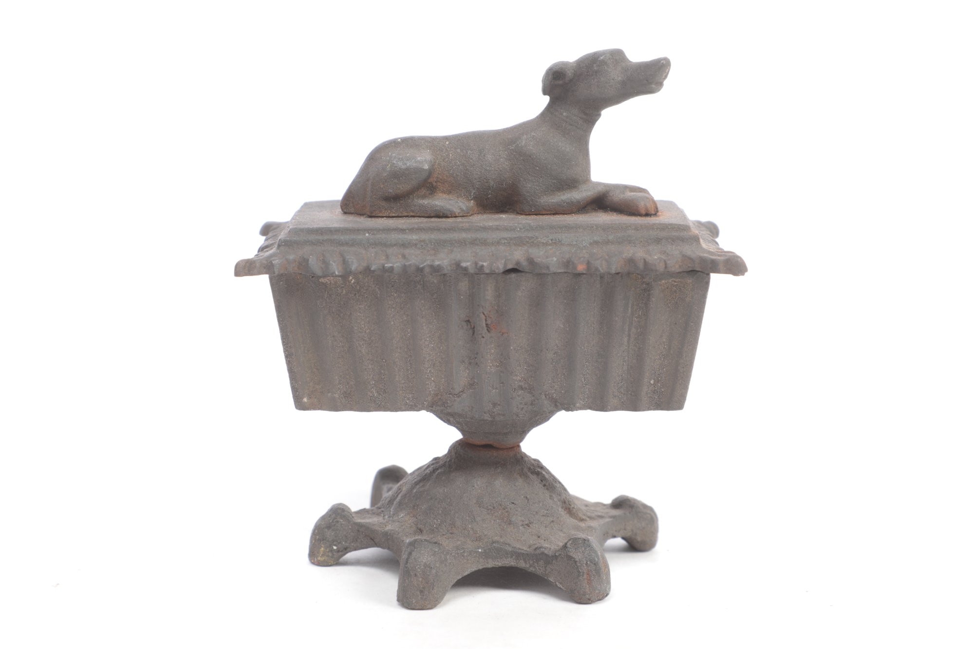 Late 1800 Early 1900 Cast Iron Rotating Base Match Safe With Dog Cover ...