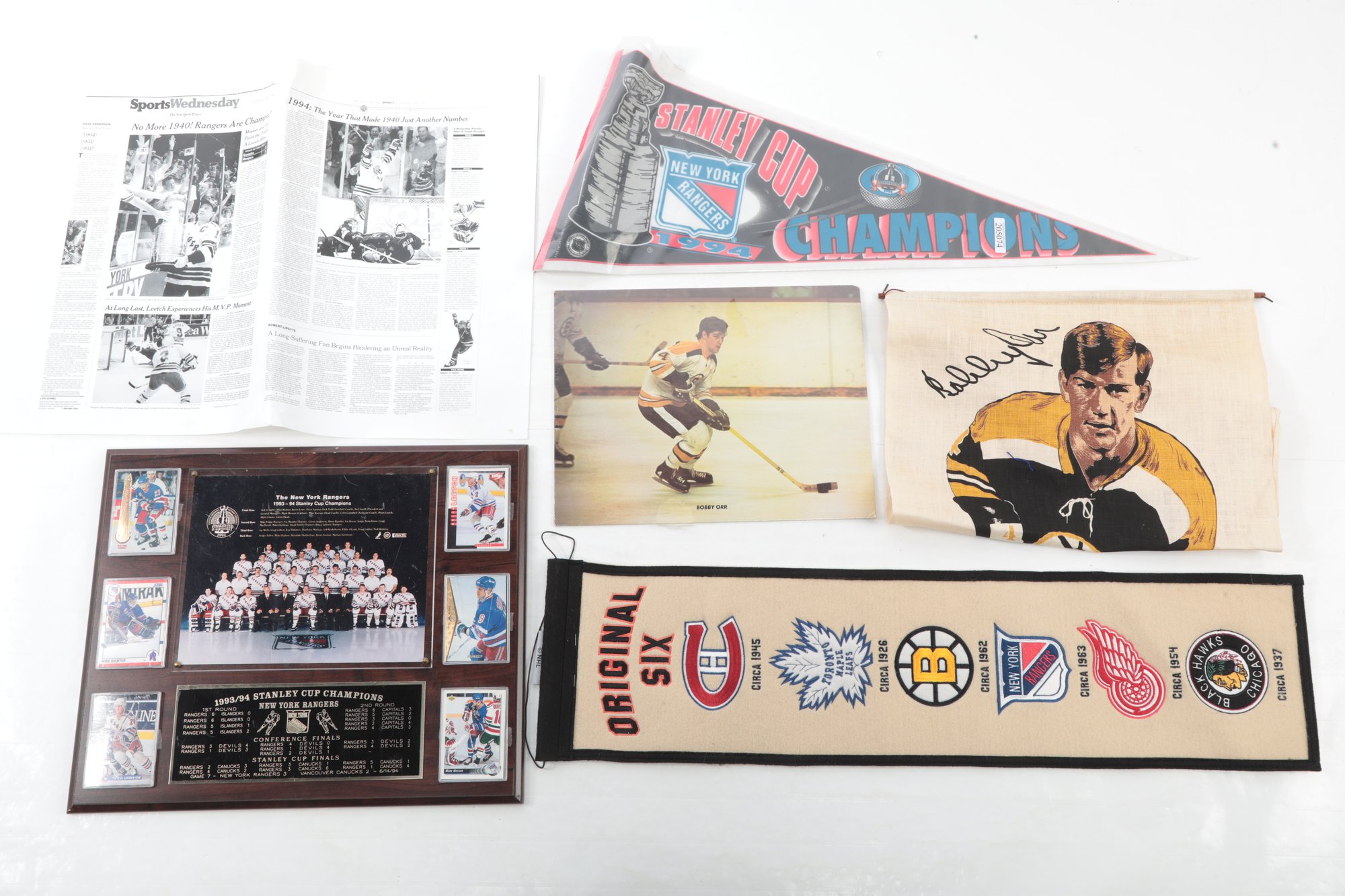 Hockey Lot Of 6 Items Bobby Orr The Original 6 Banner NY Rangers ...