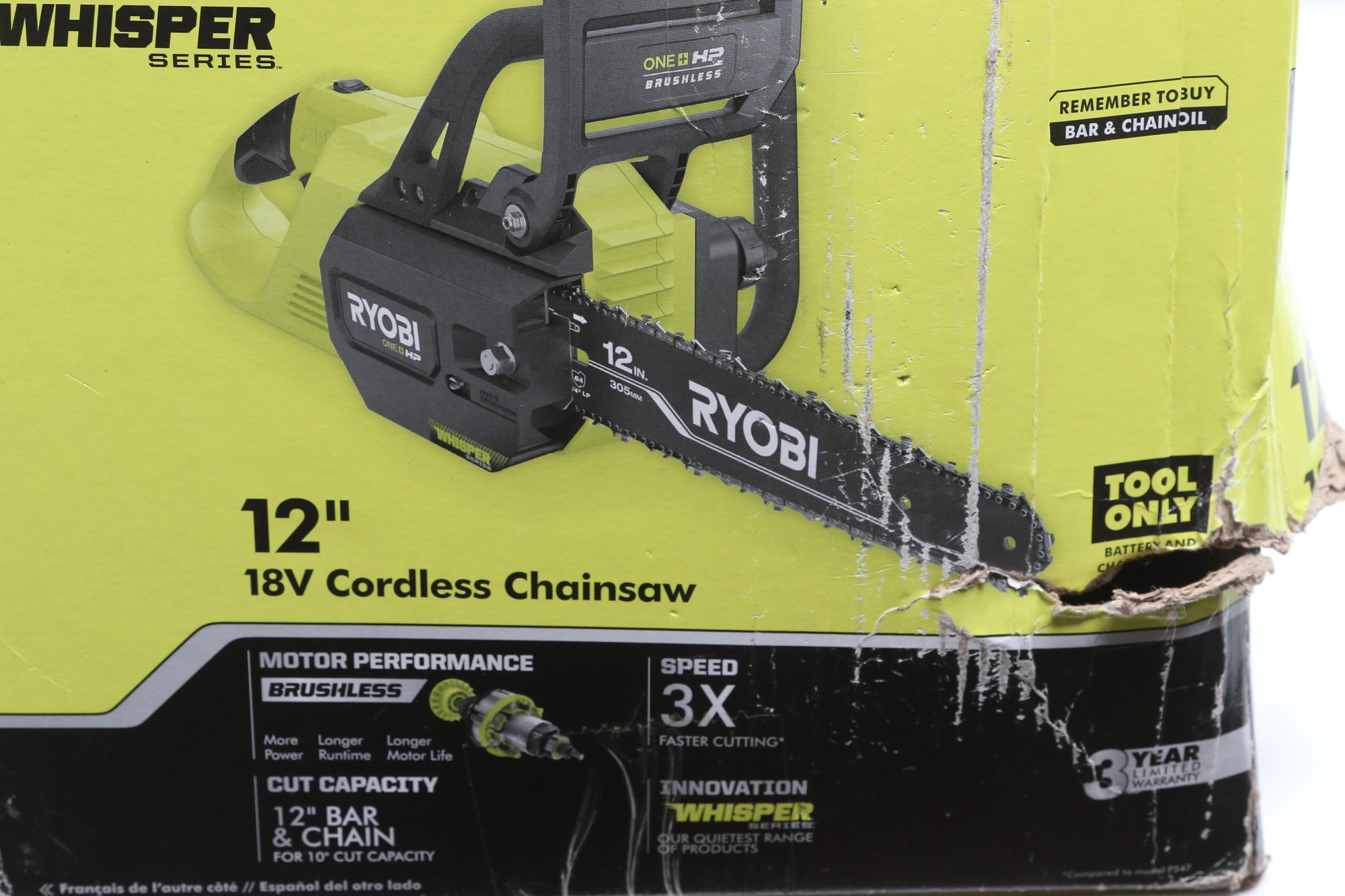 Ryobi One HP 18V Brushless Whisper Series 12in Battery Chainsaw - New ...