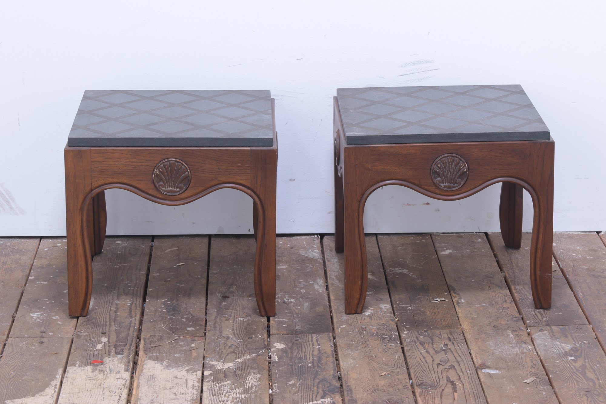 Pre Owned Mid Century Slate Top End Tables (18"x18"x16 1/4") #197532 ...