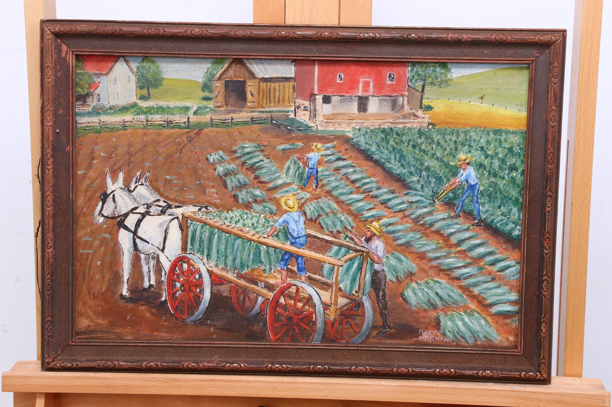 Vintage Oil On Board Tobacco Farmers At Work Signed By PAPA HORNING ...