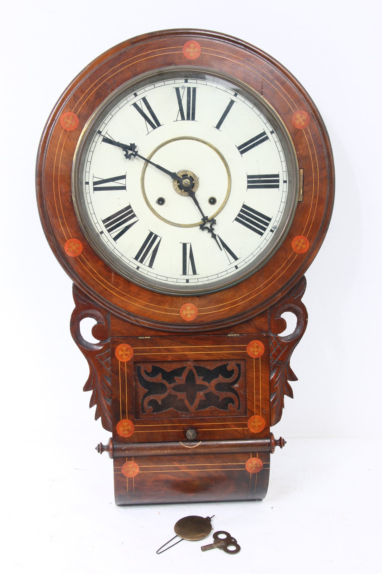 Antique Anglo American Wall Clock With Intricate Inlay #211067 ...