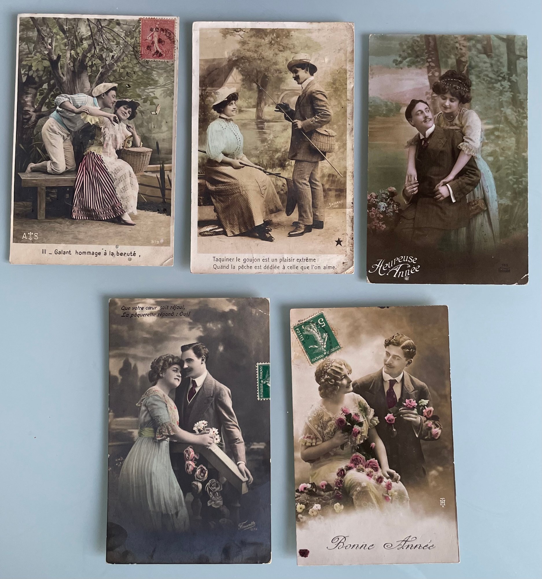 Pre Wwi 5 Sentimental French Real Photo Postcards Romantic Couples