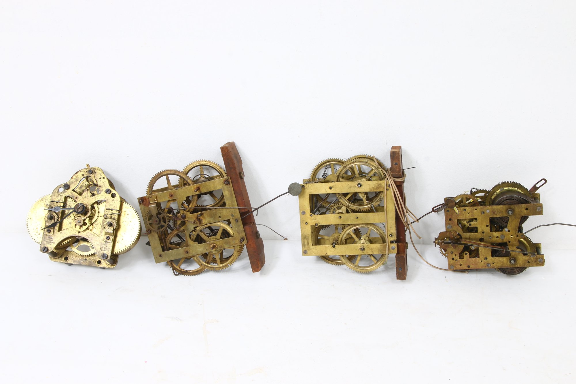 Group Of Vintage Brass Clock Movements - See Close Up Images For The ...