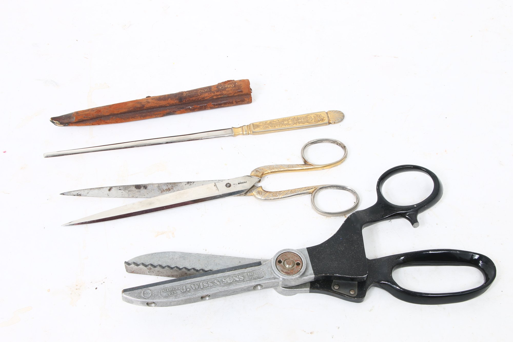 Pair Of Antique German Letter Opened And Scissors And Leather Sheath ...