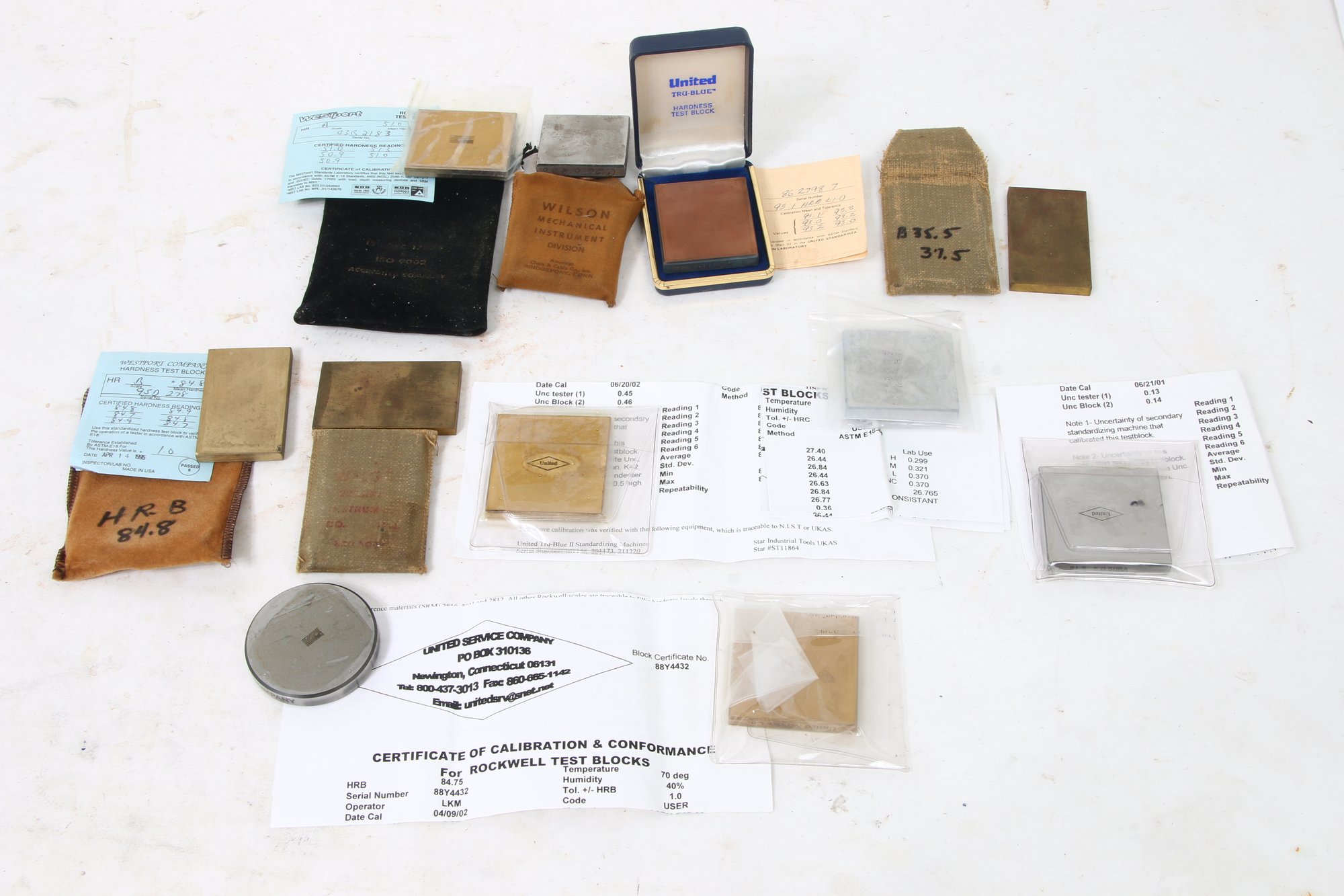 LARGE GROUP OF VTG ROCKWELL WILSON UNITED HARDNESS TEST BLOCK SCALE ...