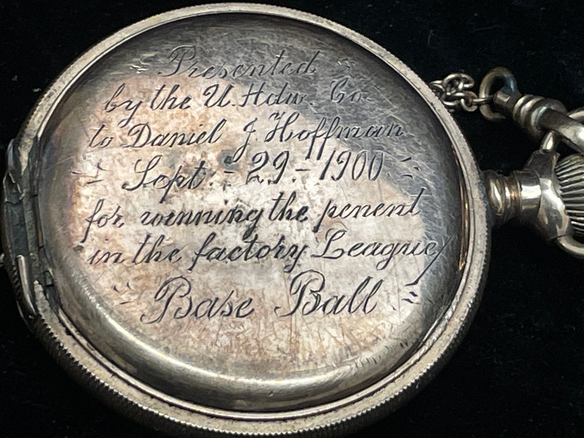 C.1900 Pocket Watch Engraved To Daniel Hoffman Major League Baseball ...